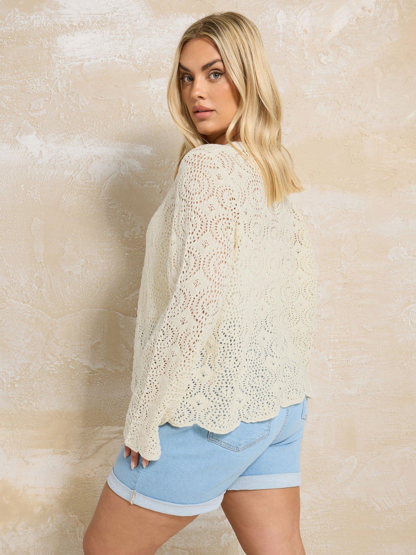 Yours Curve Short Crochet Cardigan - Ivory | Very