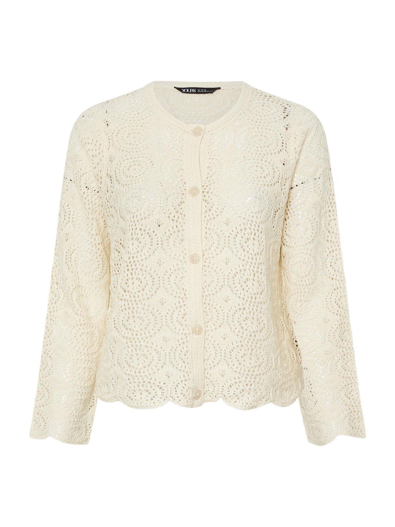 Yours Curve Short Crochet Cardigan - Ivory | Very