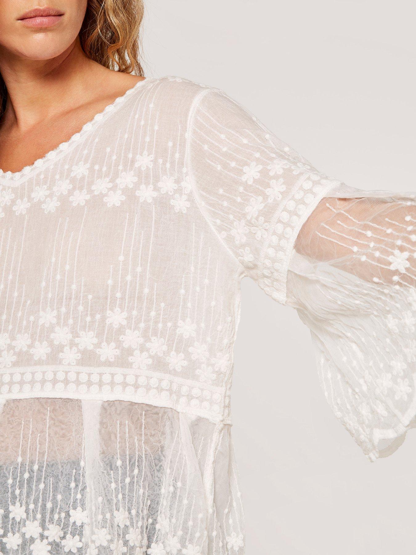 Apricot Embroidered Cotton Mesh Top - Cream | Very