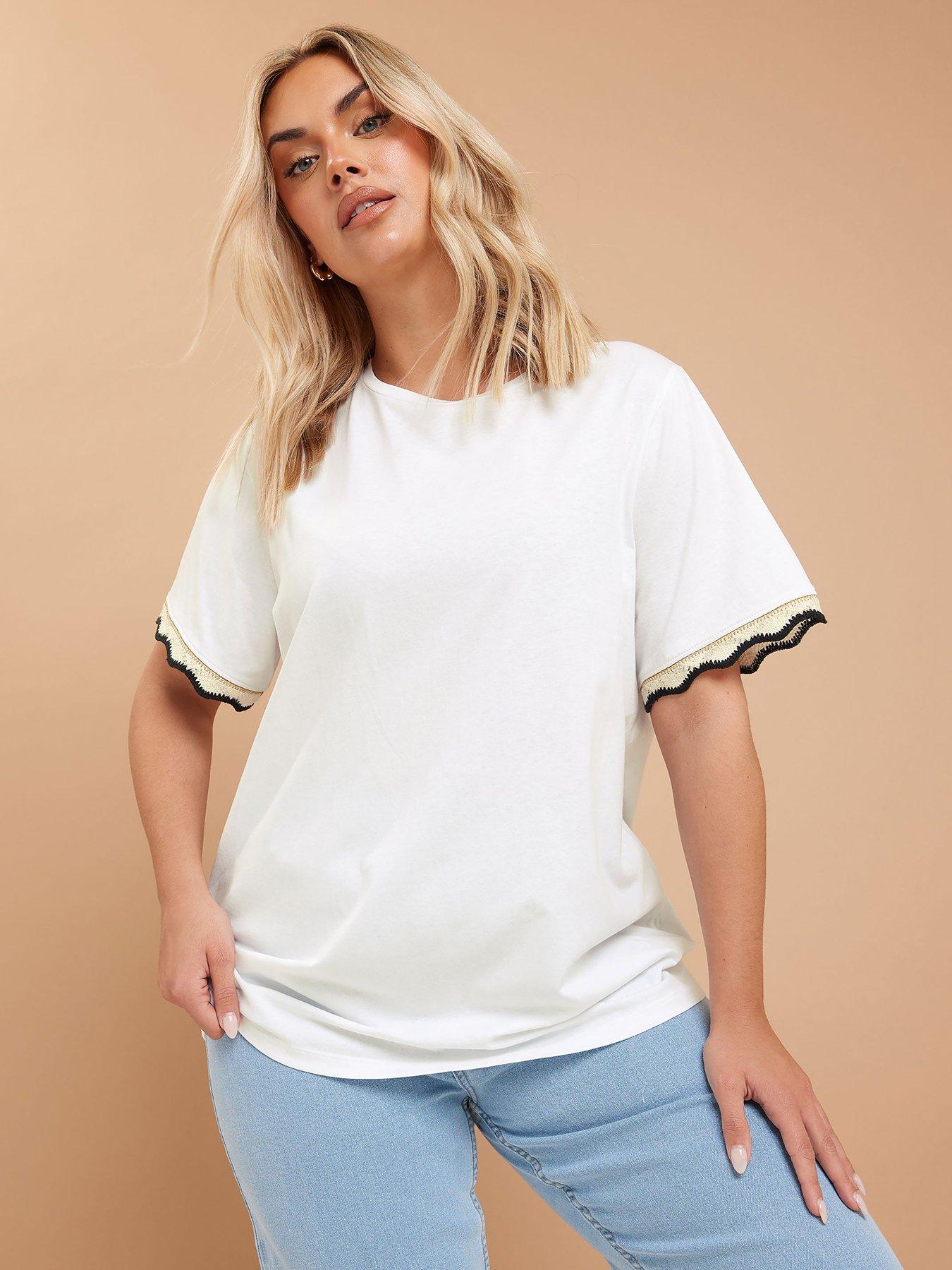 Yours Curve Lurex Trim T-Shirt - White | Very
