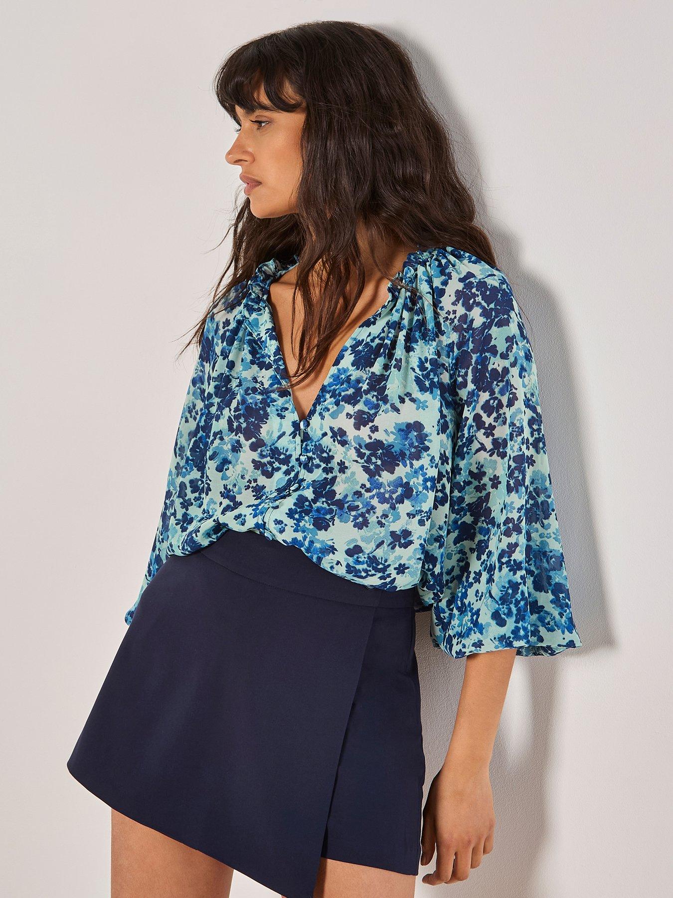 Apricot Floral Raglan Volume Blouse - Aqua | Very