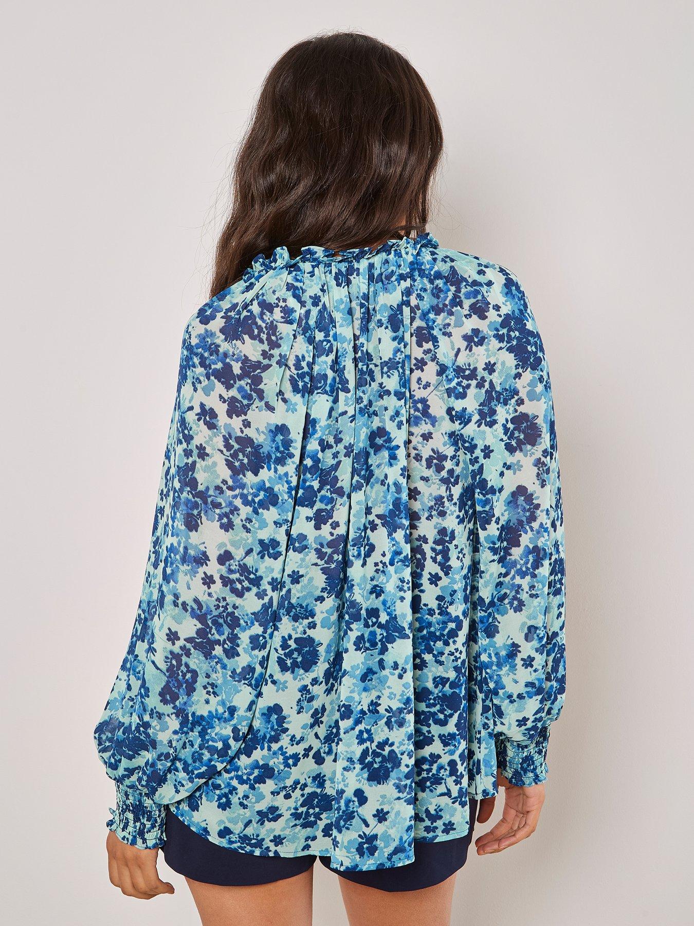 Apricot Floral Raglan Volume Blouse - Aqua | Very