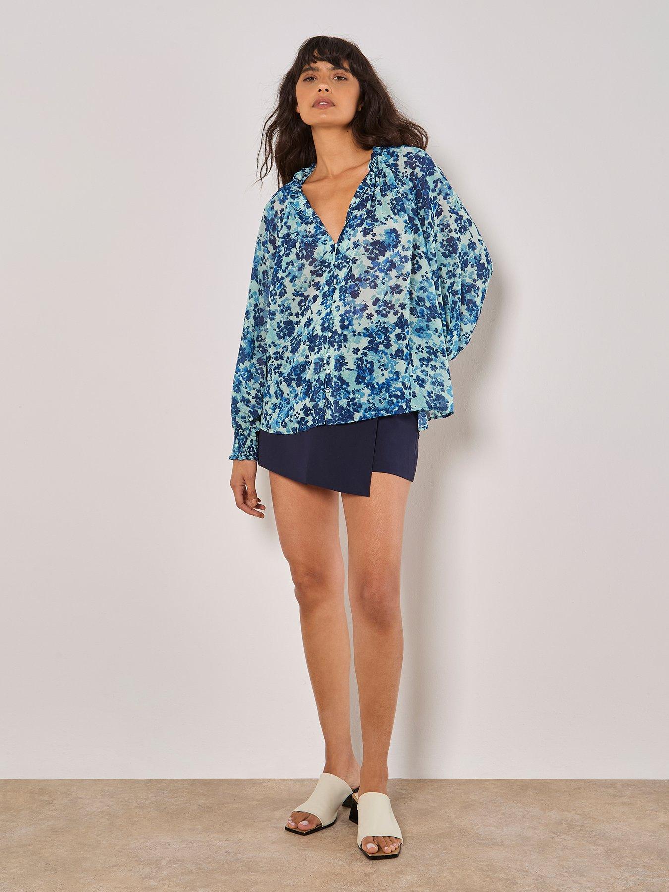 Apricot Floral Raglan Volume Blouse - Aqua | Very