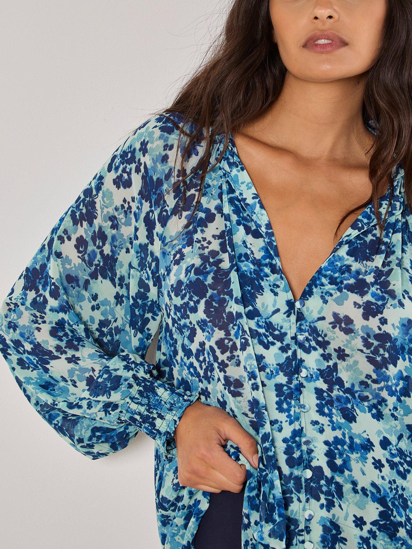 Apricot Floral Raglan Volume Blouse - Aqua | Very