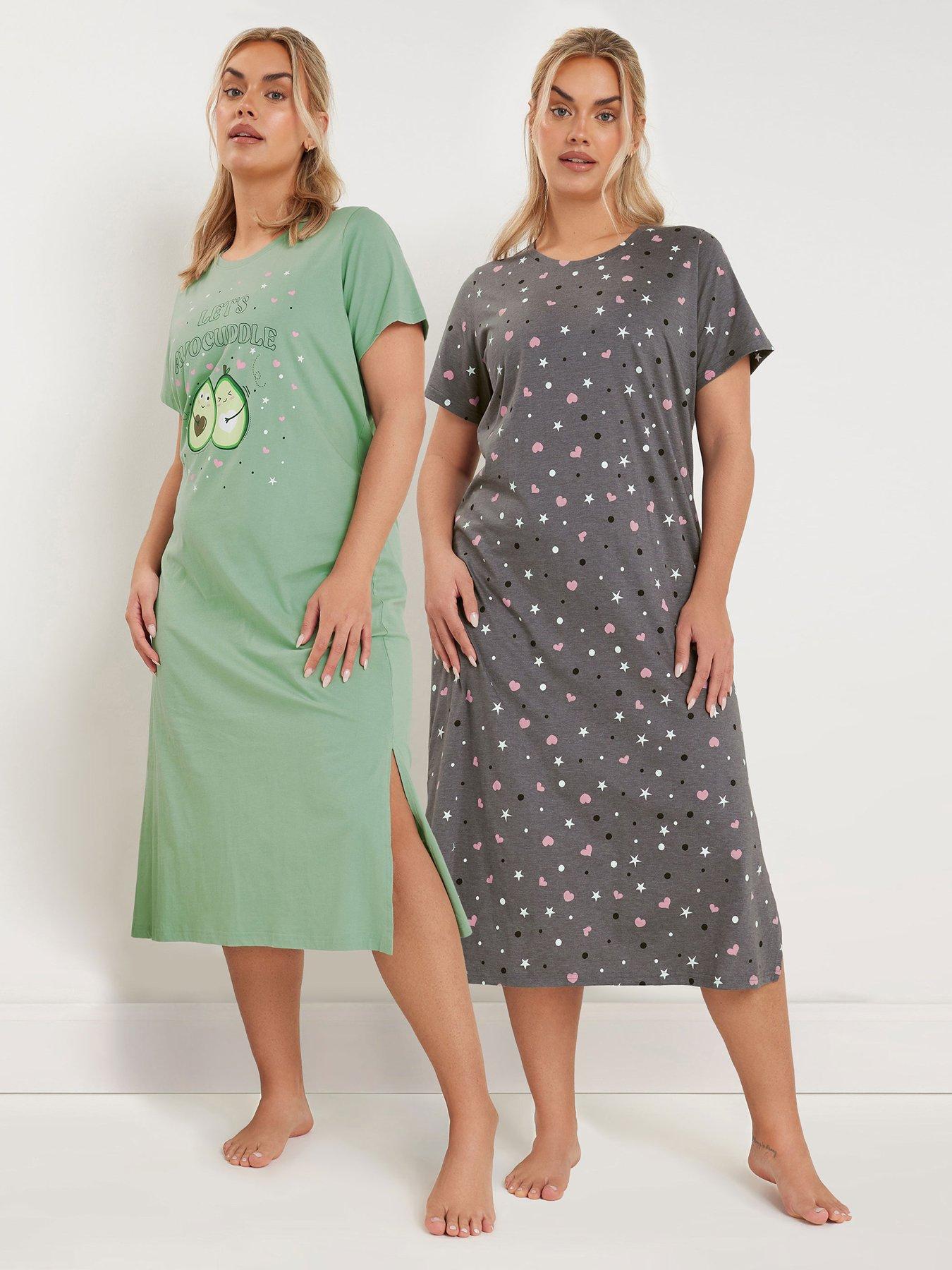 Yours Curve 2 Pack Avocuddle Midaxi Nightdress - Multi - Green | Very