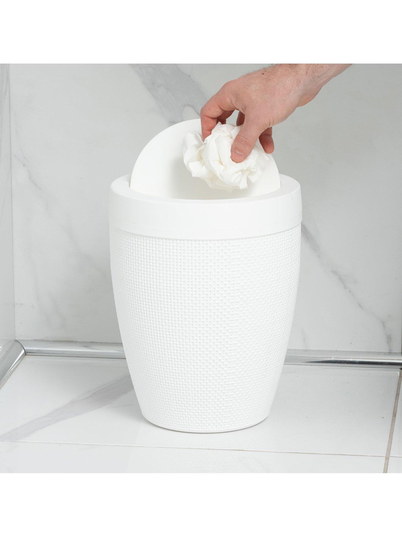 Addis Hessian Round Bathroom Swing Bin in White | Very