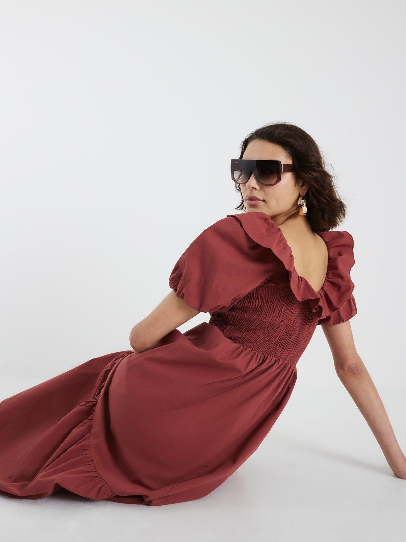 River Island V Neck Frill Midi Dress - Red | Very