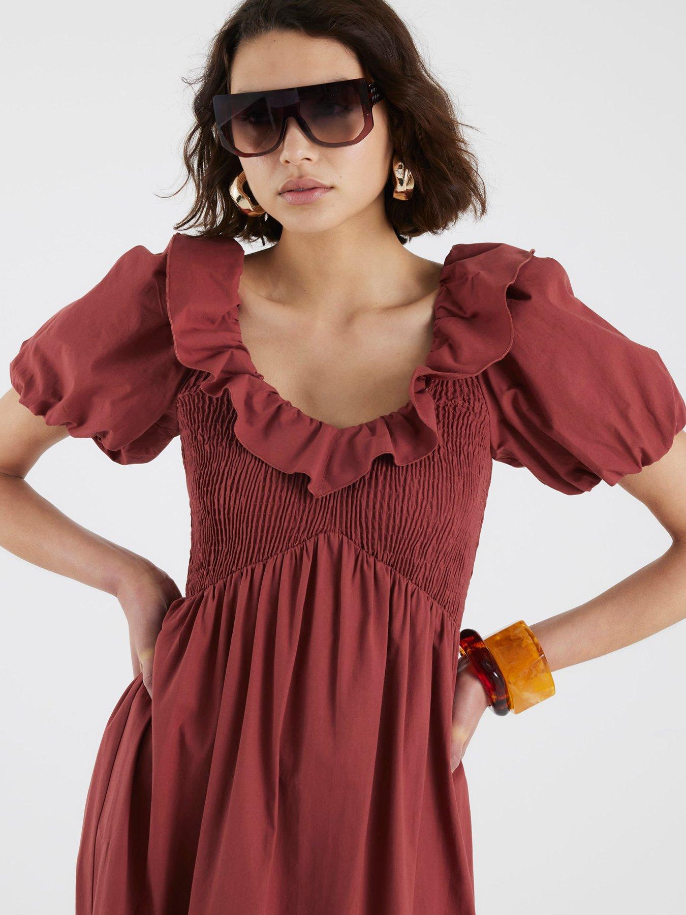 River Island V Neck Frill Midi Dress - Red | Very
