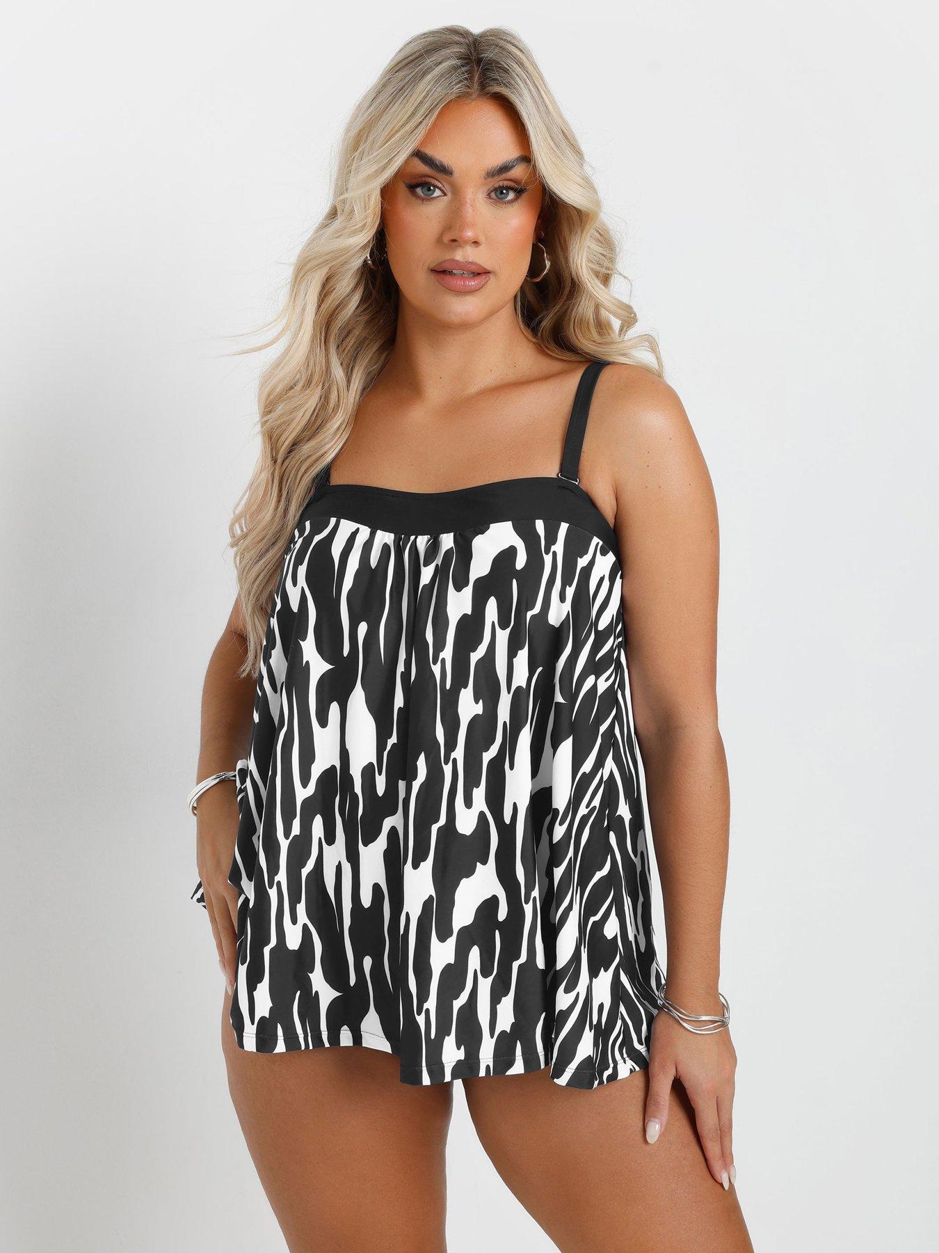 Yours Curve Linear Abstract A-line Tankini - Black | Very
