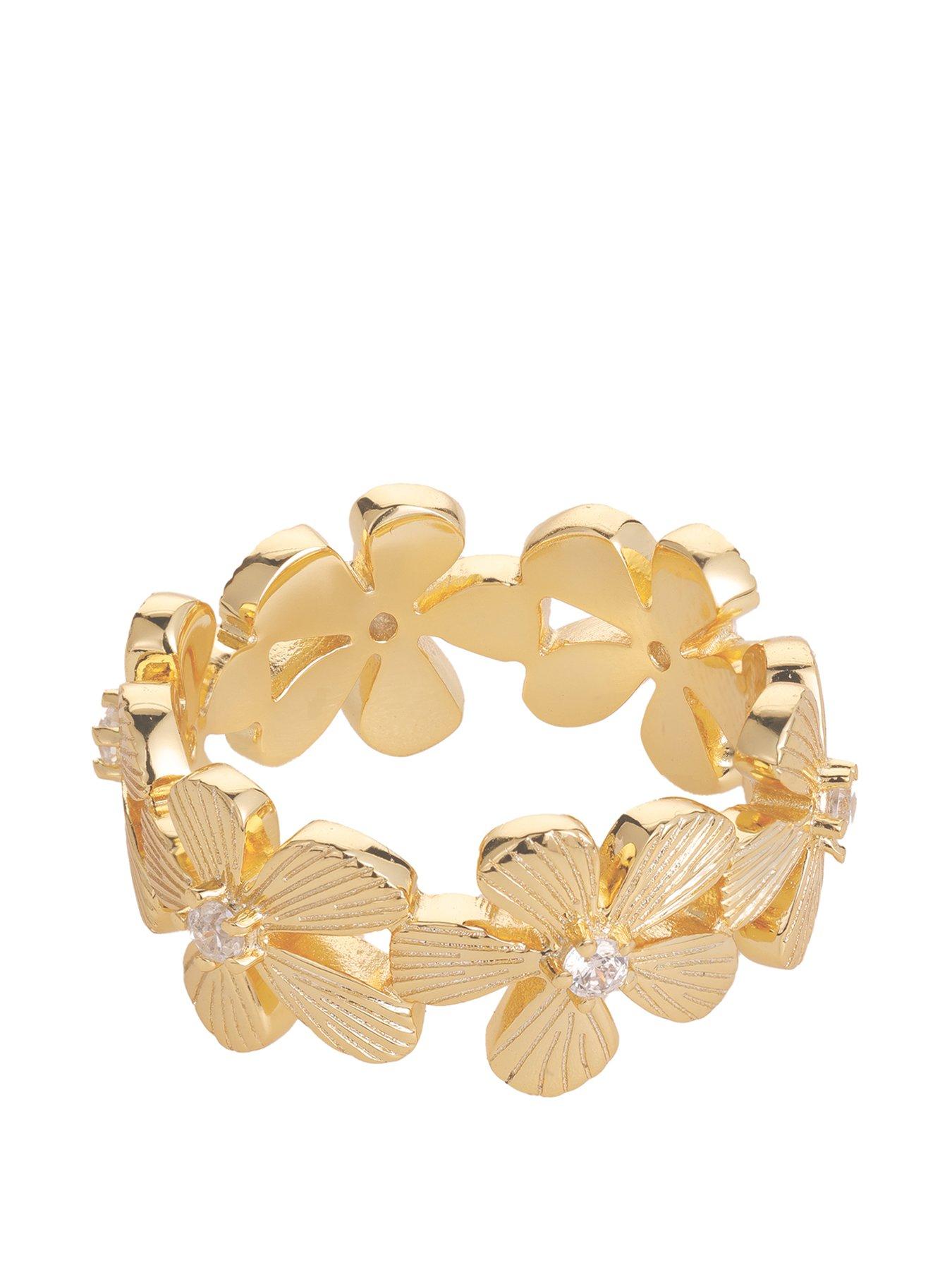V by Very Gold Plated Large Floral CZ Ring | Very