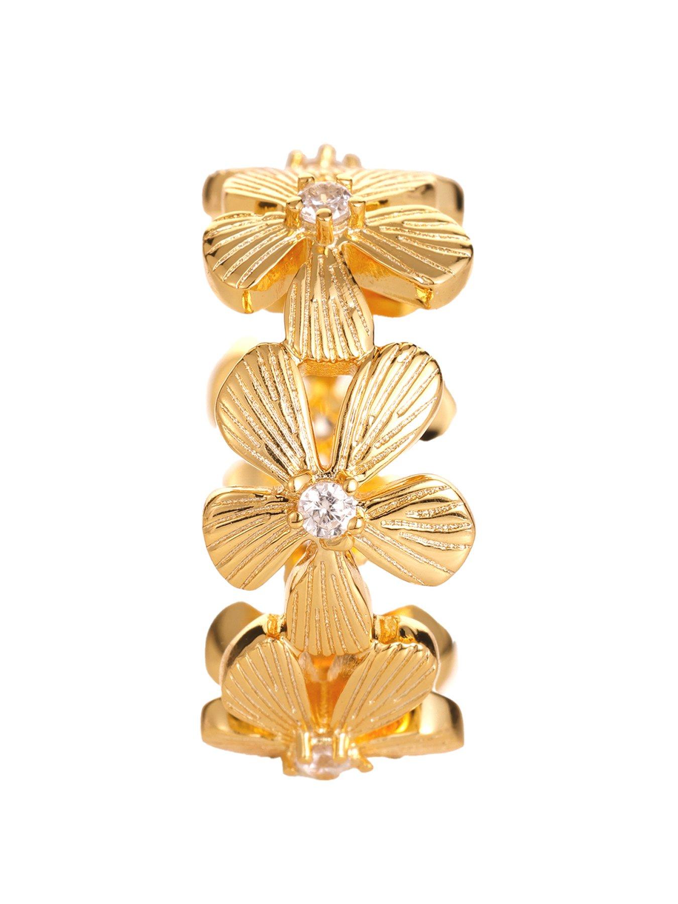V by Very Gold Plated Large Floral CZ Ring | Very
