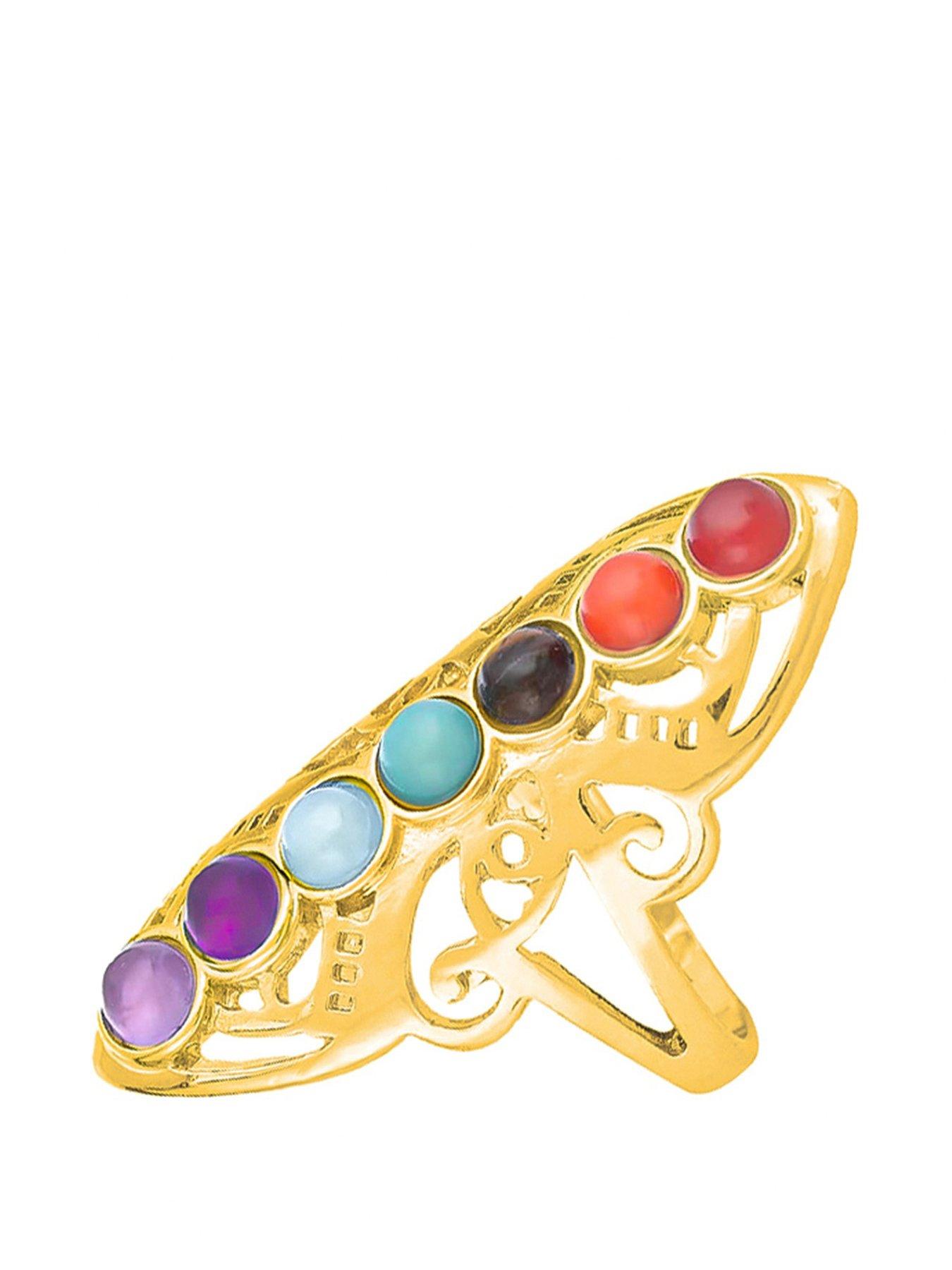V by Very Gold Plated Statement Multicolour Crystal Ring | Very