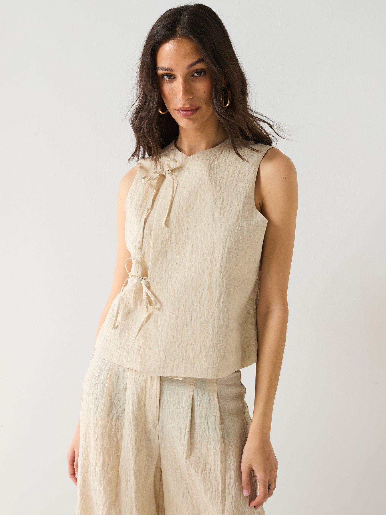 Vero Moda Fea Sleeveless String Waistcoat - Beige | Very
