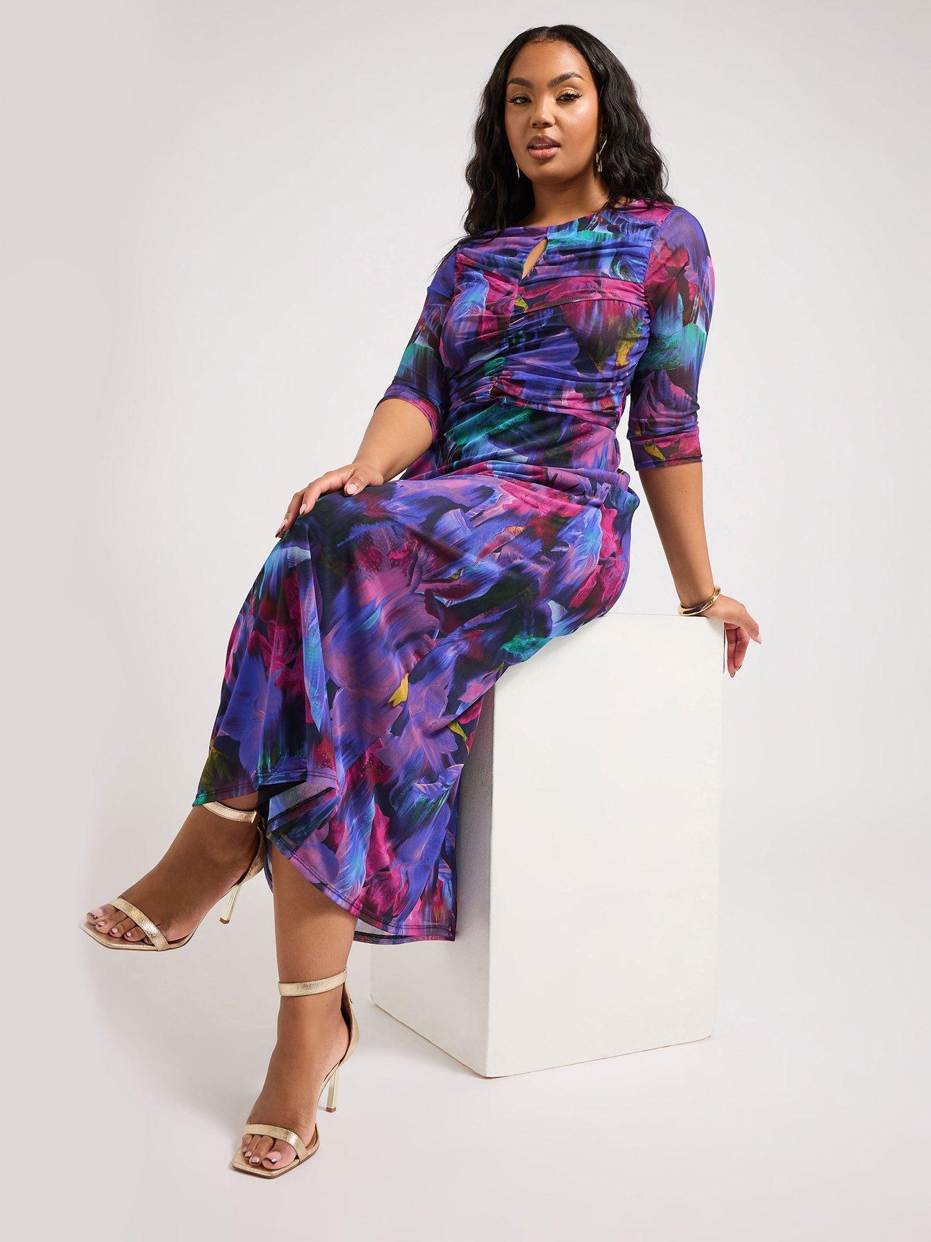 Yours Curve Keyhole Mesh Dress - Black | Very