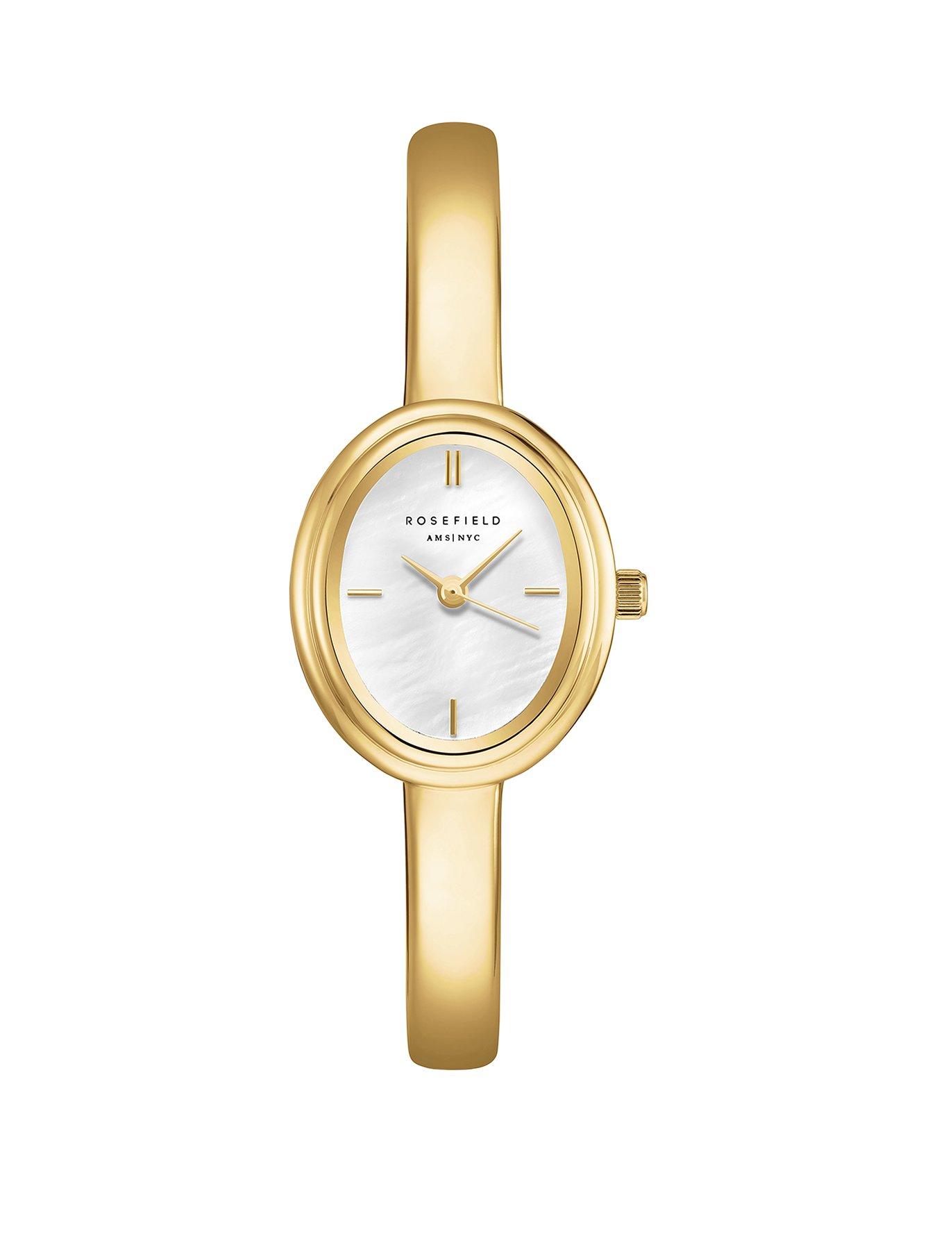 Rosefield Studio Bangle Watch with Oval MOP Dial on a Gold IP Bangle | Very