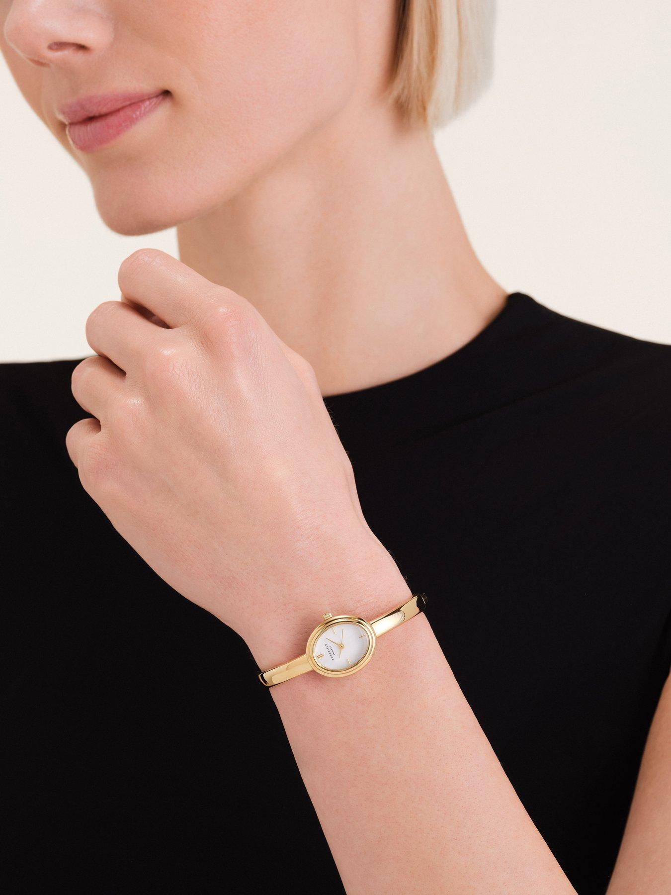 Rosefield Studio Bangle Watch with Oval MOP Dial on a Gold IP Bangle | Very