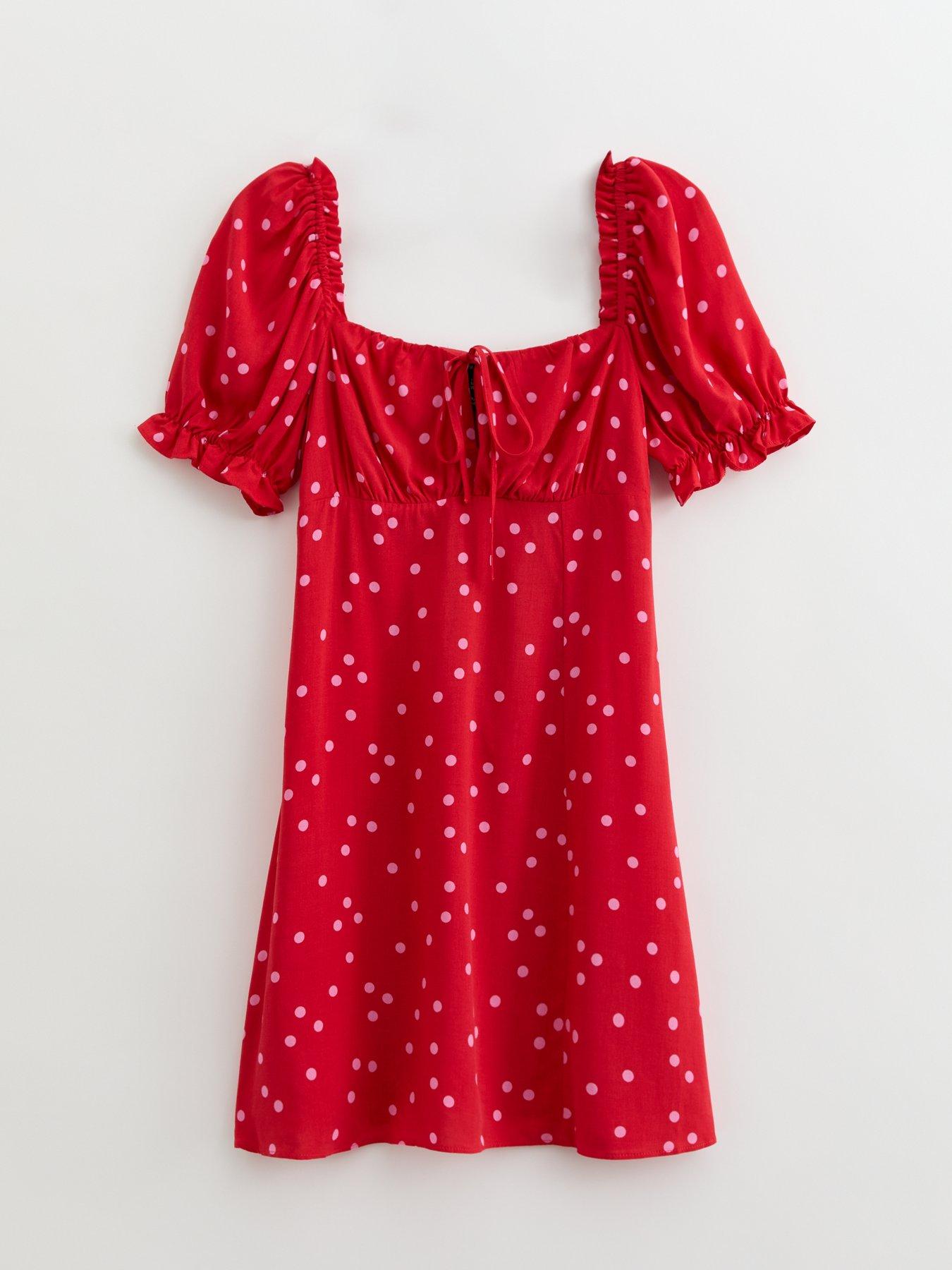 New Look Polka Dot Square Neck Mini Dress - Red | Very