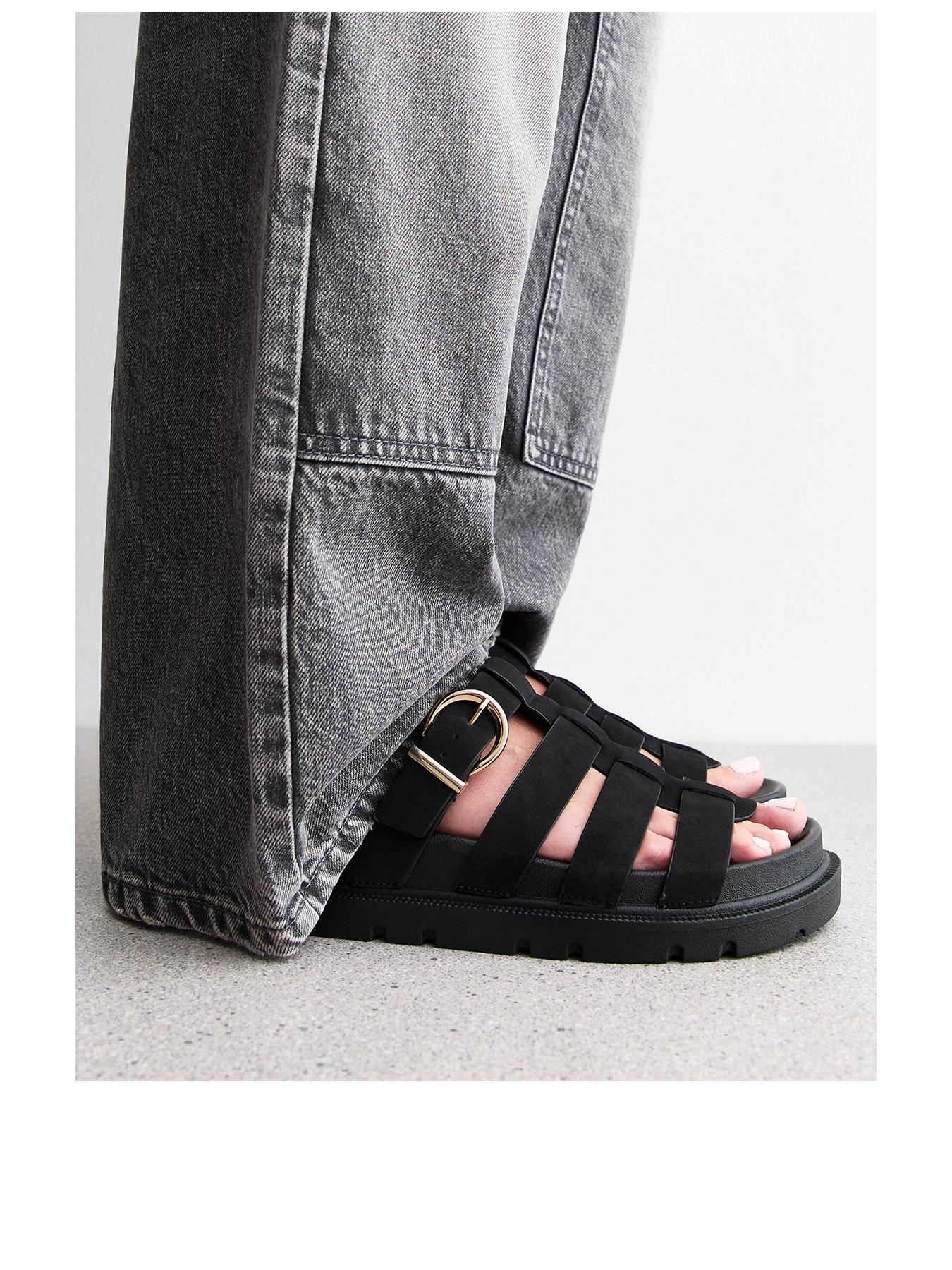 New Look Black Faux Suede Gladiator Mule Sandals | Very