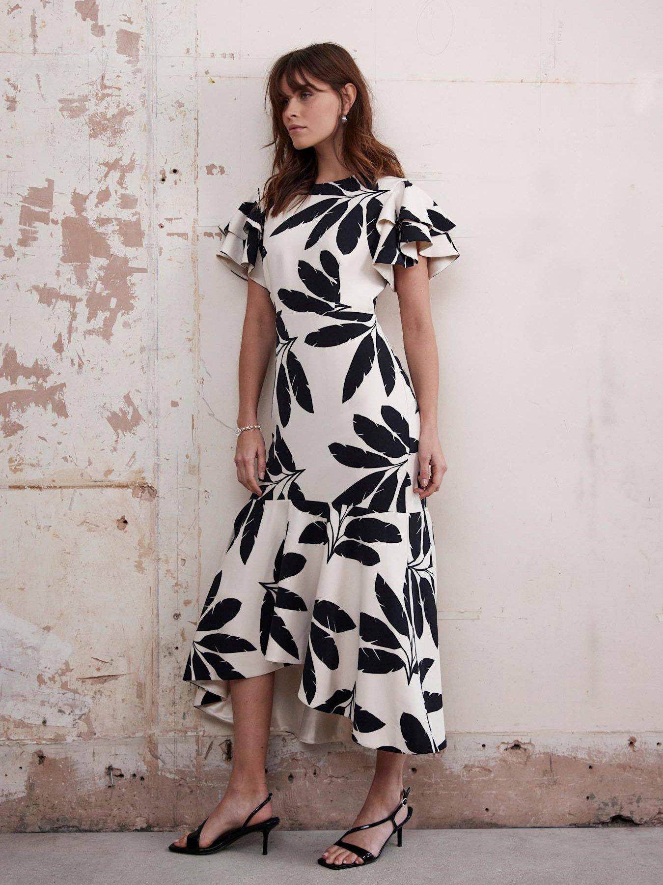 Mint Velvet Neutral Palm Print Midi Dress - Beige | Very