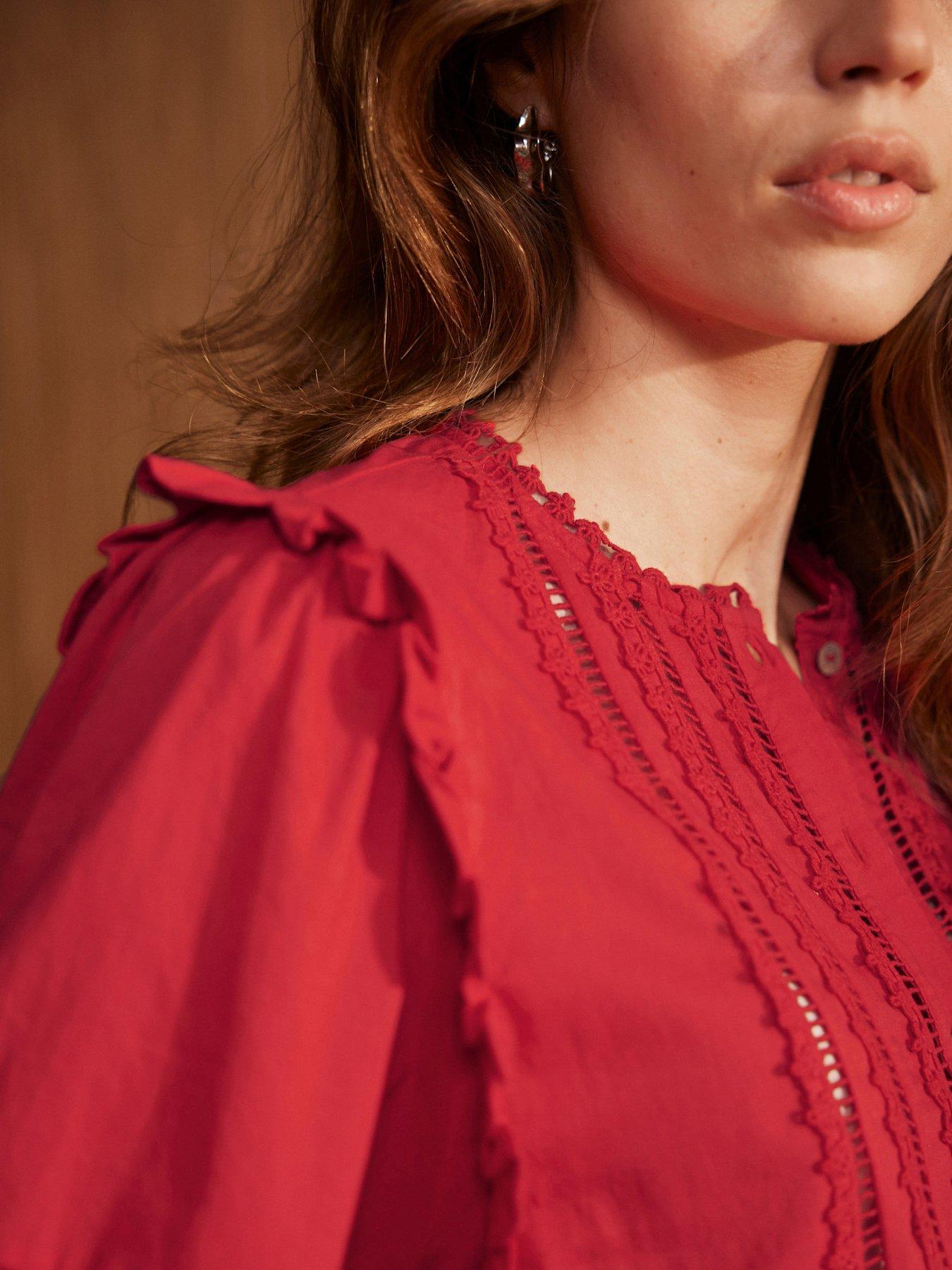 Mint Velvet Ruffle Trim Top - Red | Very