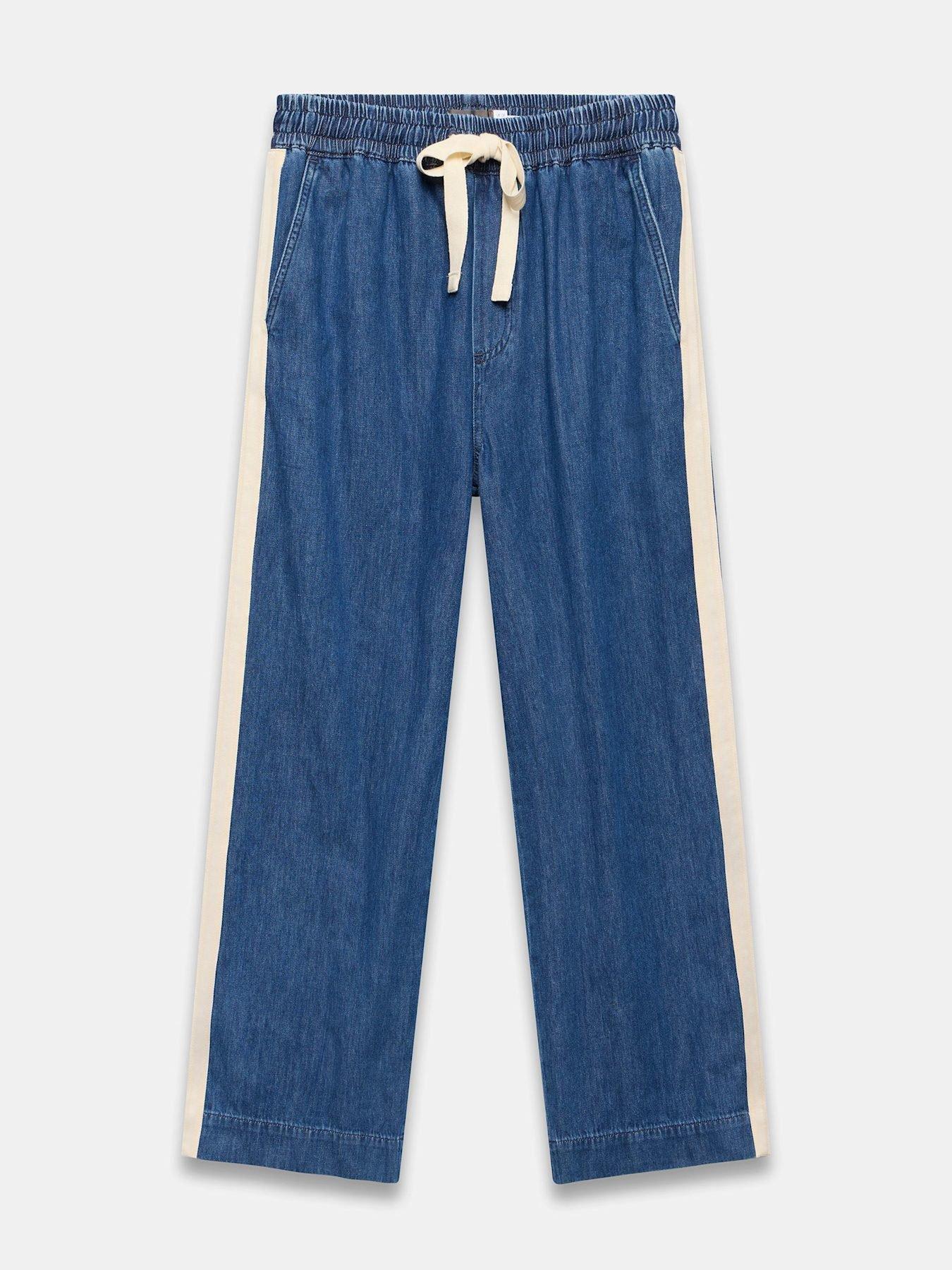 Mint Velvet Indigo Tie Waist Side Stripe Wide Jeans - Blue | Very
