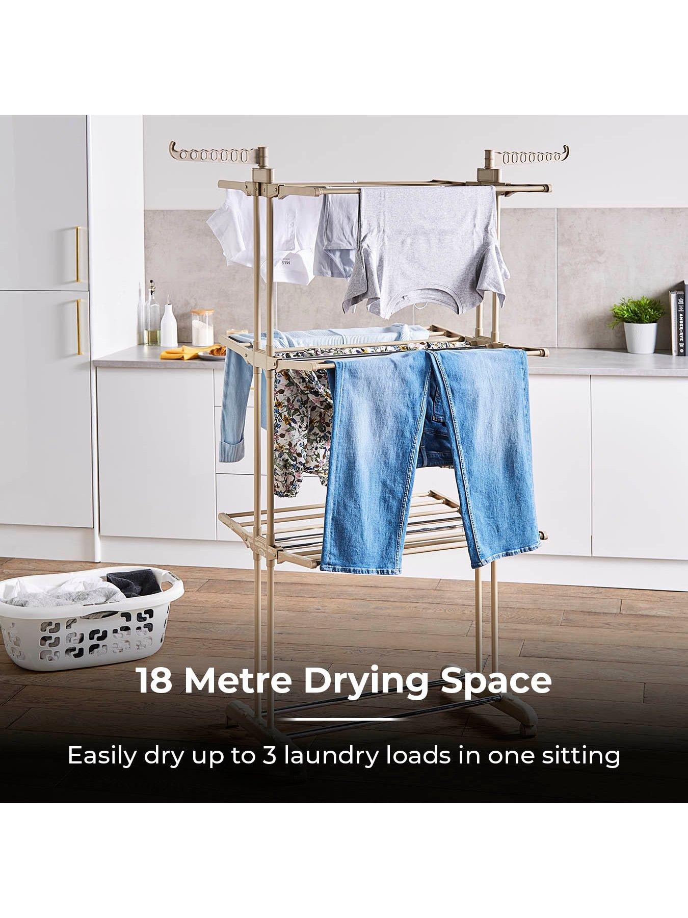 Tower 4 Tier Foldable Clothes Airer with Wheels, Latte | Very