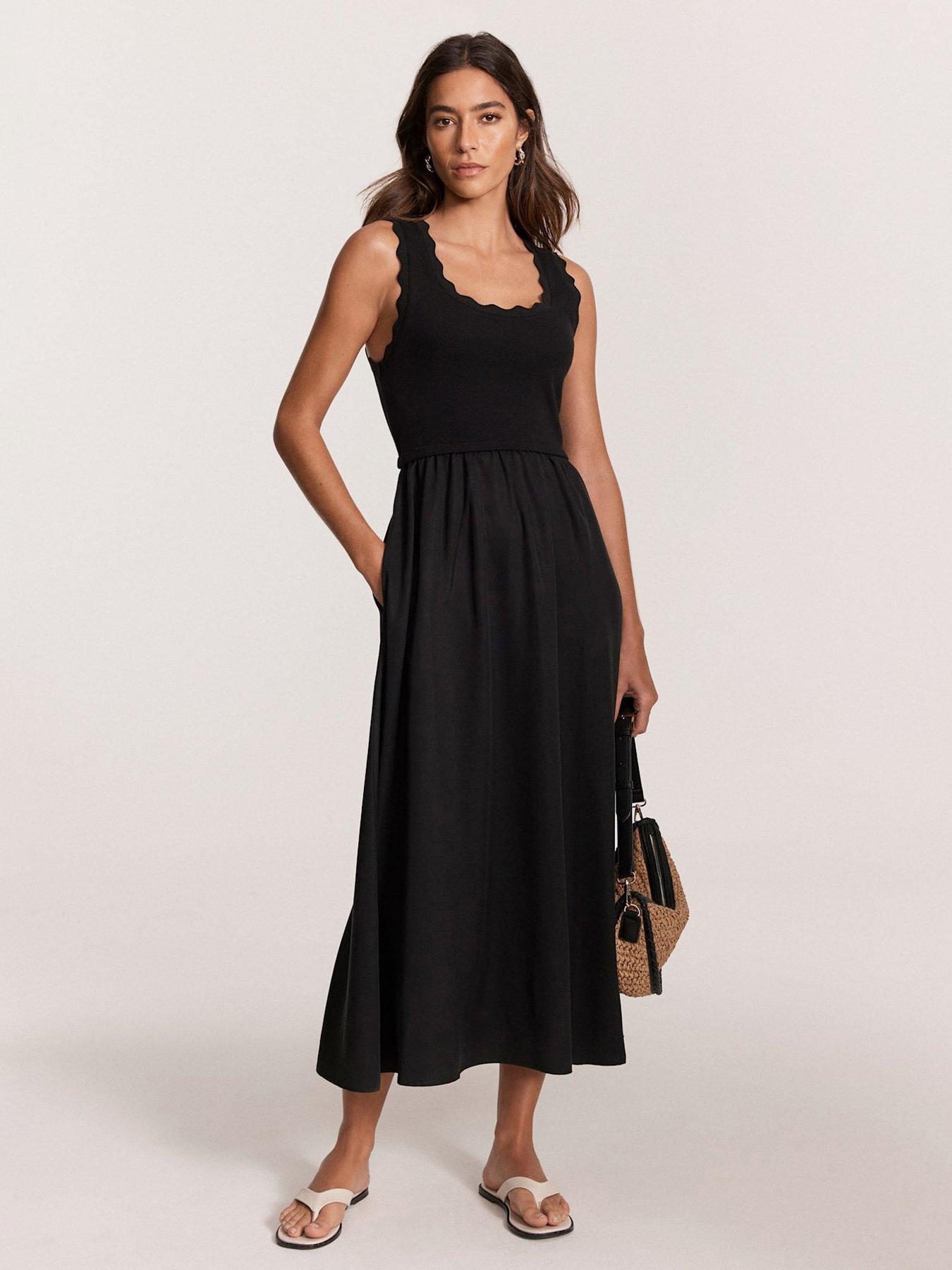 Mint Velvet Scallop Trim Midi Dress - Black | Very