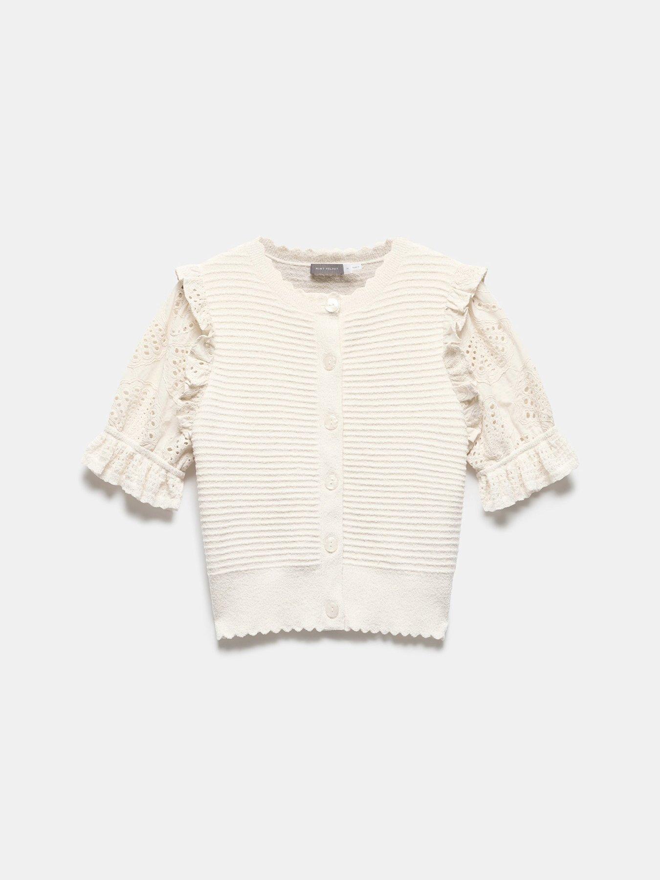 Mint Velvet Broderie Sleeve Cardigan - Cream | Very