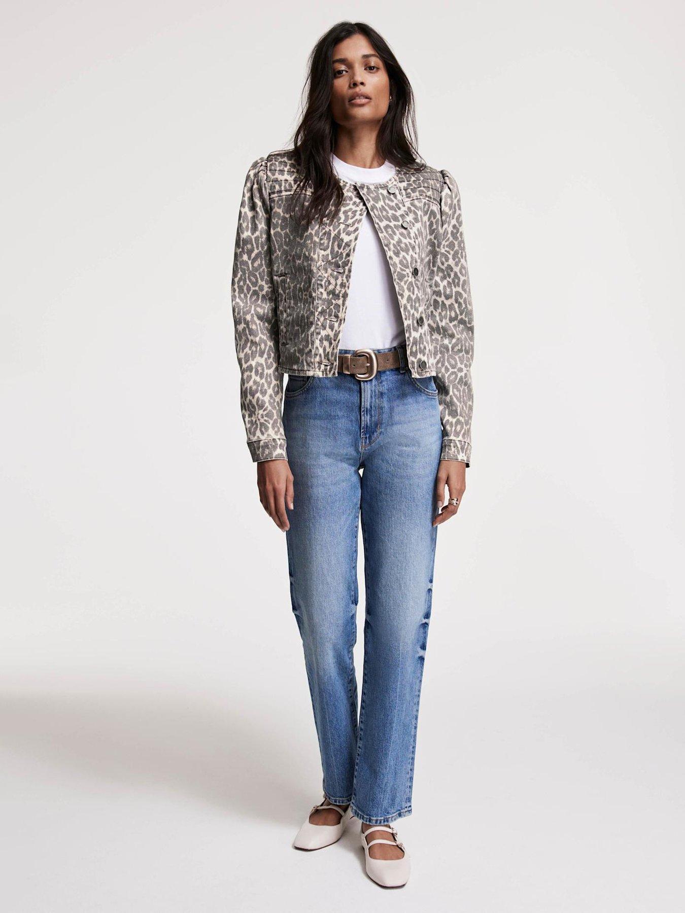 Mint Velvet Neutral Leopard Print Denim Jacket - Beige | Very