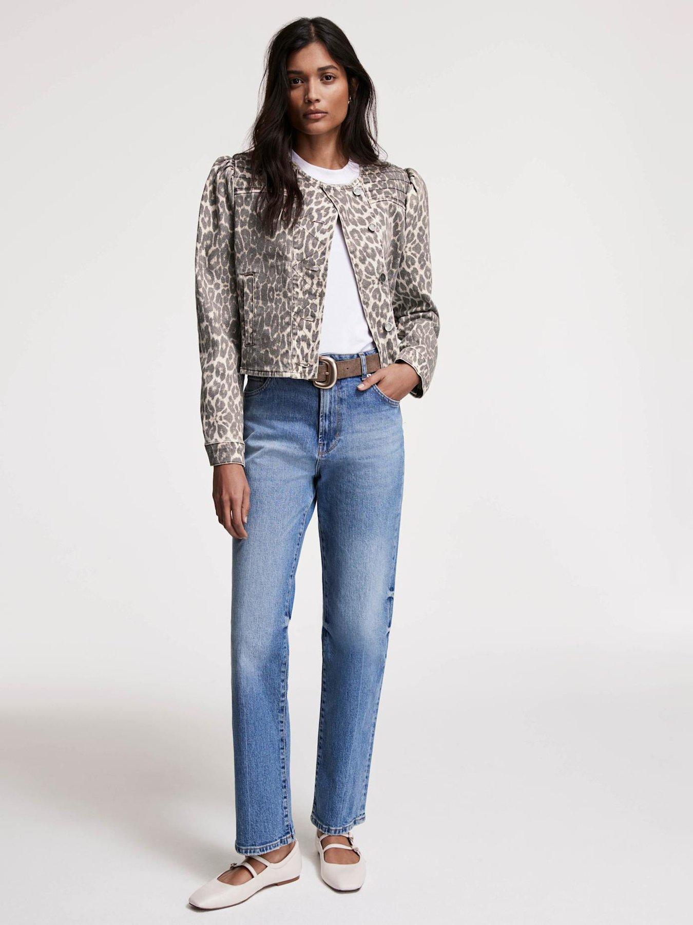 Mint Velvet Neutral Leopard Print Denim Jacket - Beige | Very