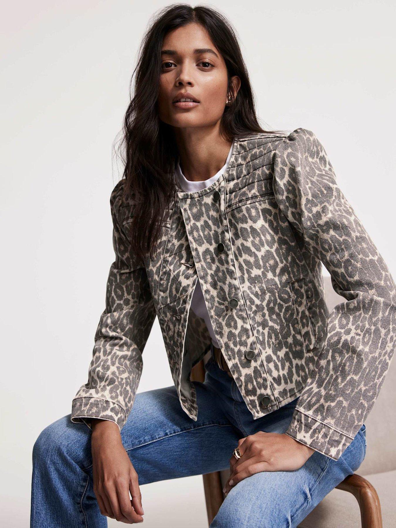 Mint Velvet Neutral Leopard Print Denim Jacket - Beige | Very