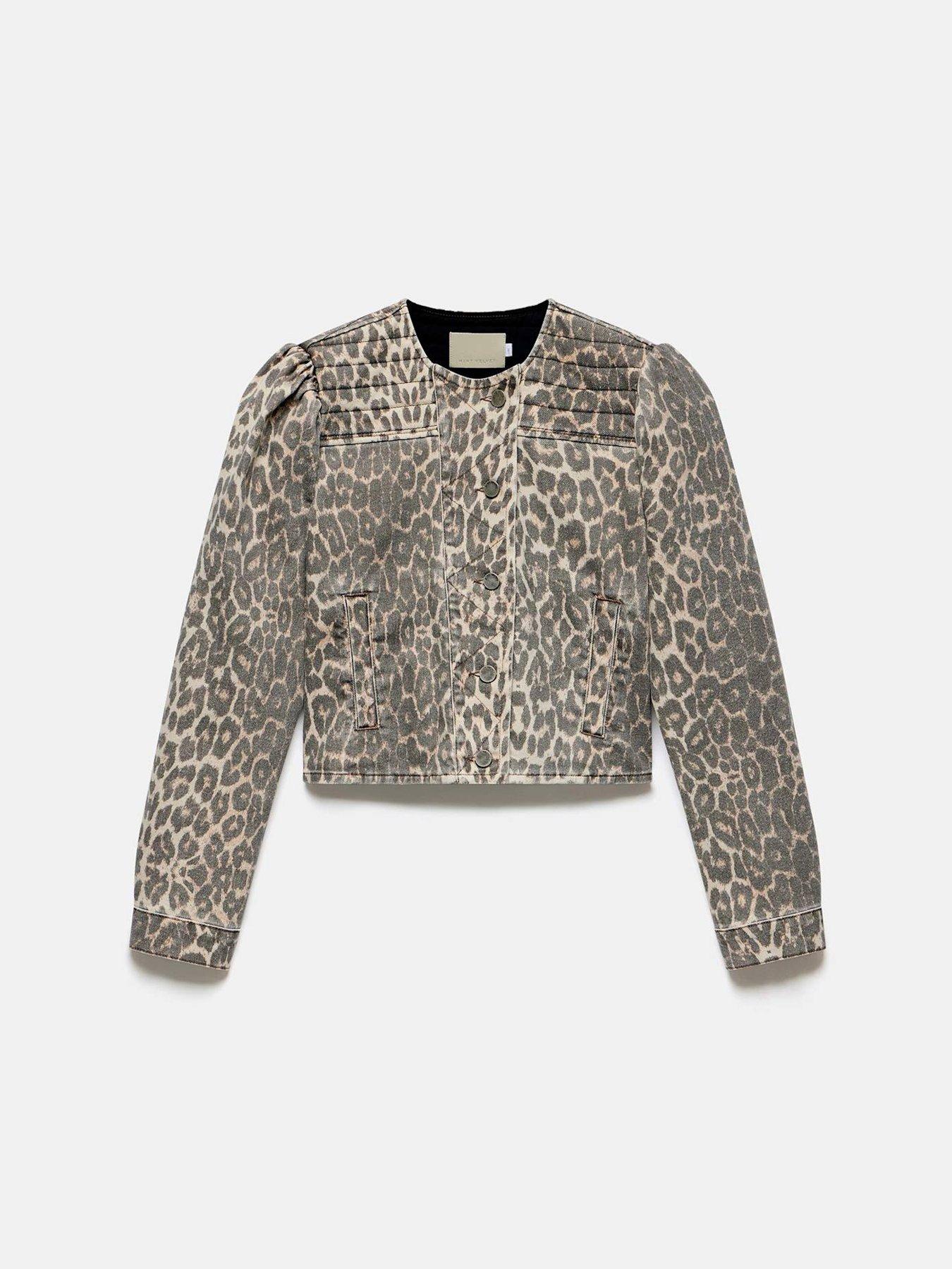 Mint Velvet Neutral Leopard Print Denim Jacket - Beige | Very