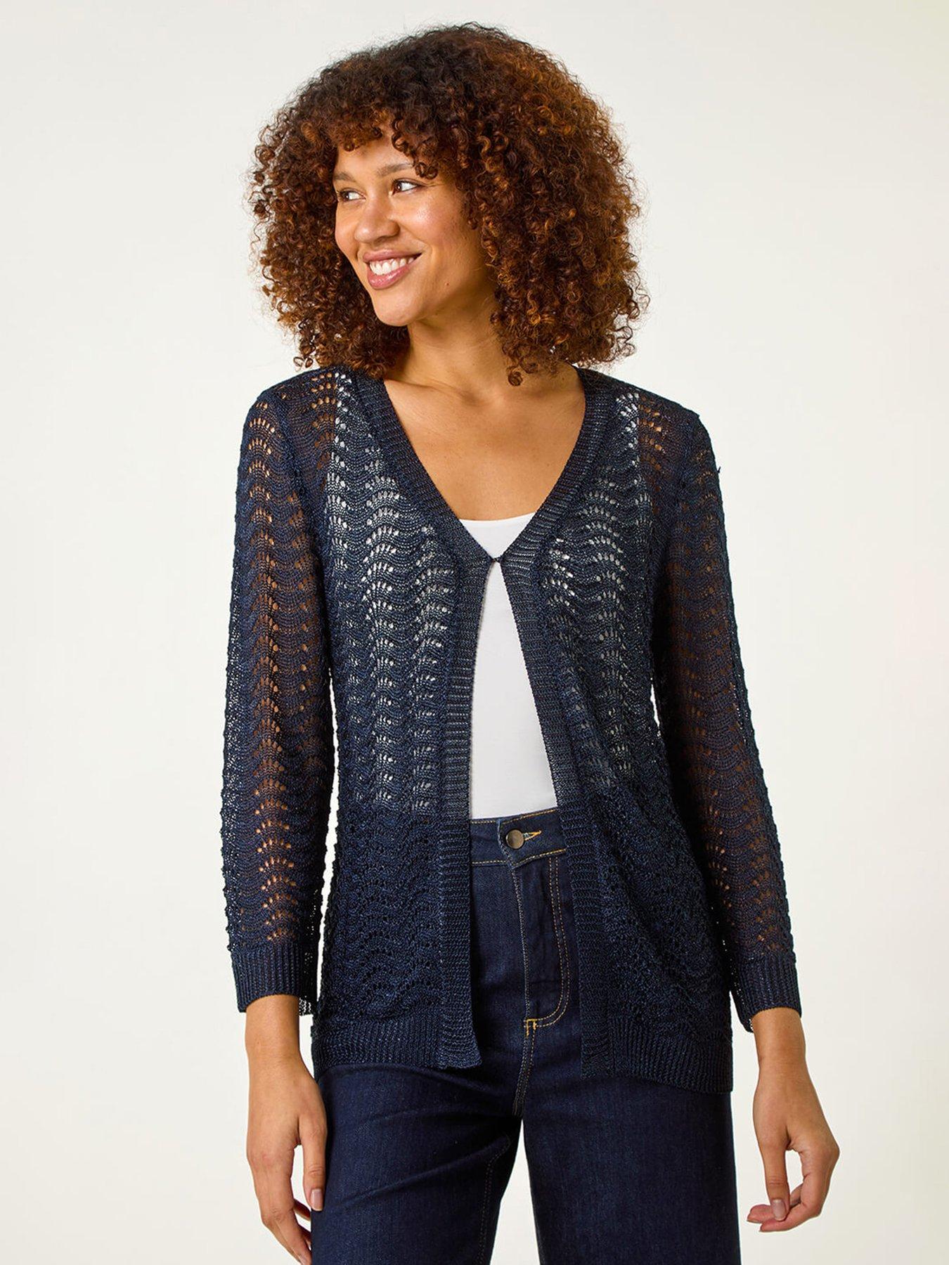 Roman Textured Crochet Knit Shrug - Navy | Very