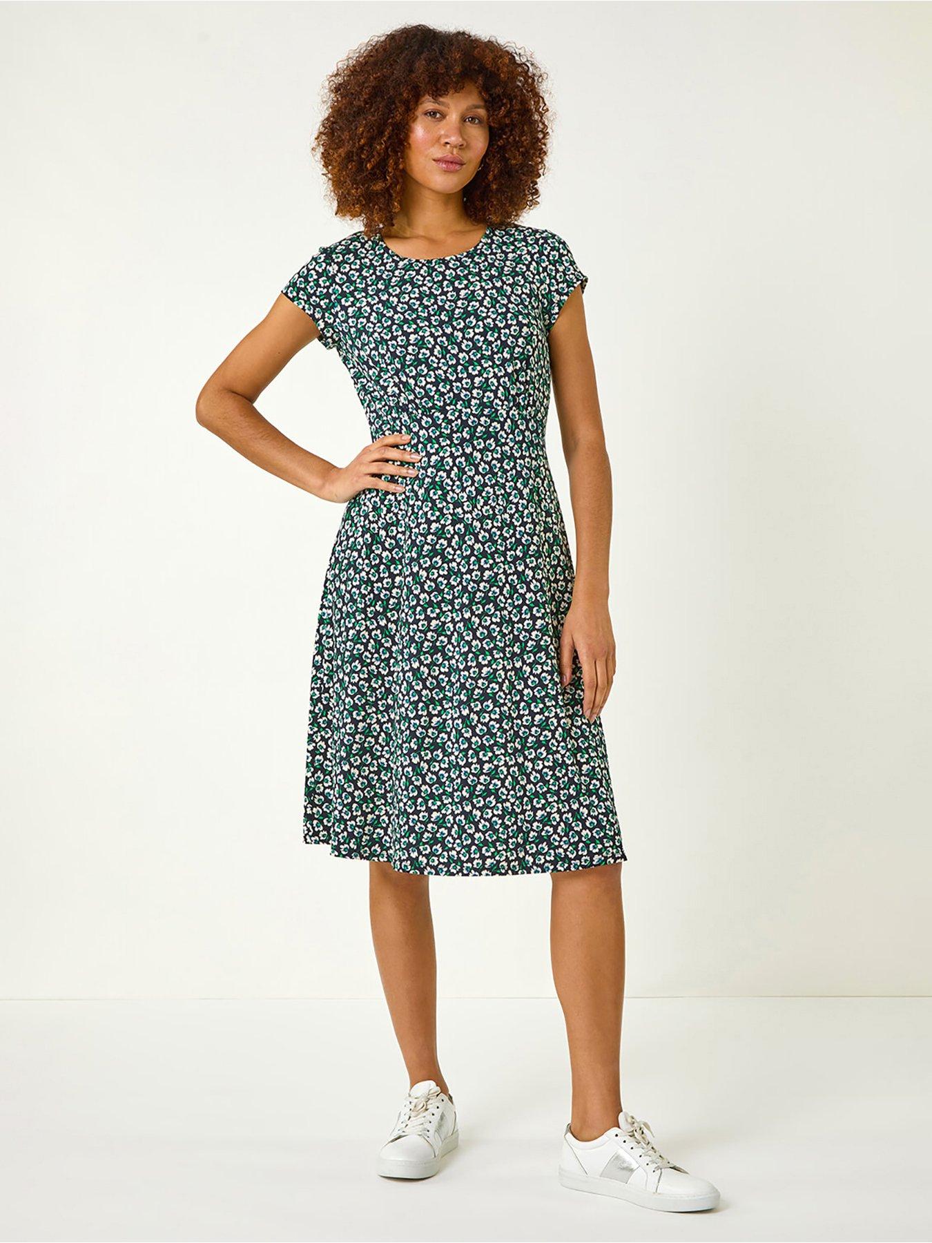Roman Floral Printed Tea Dress - Green | Very