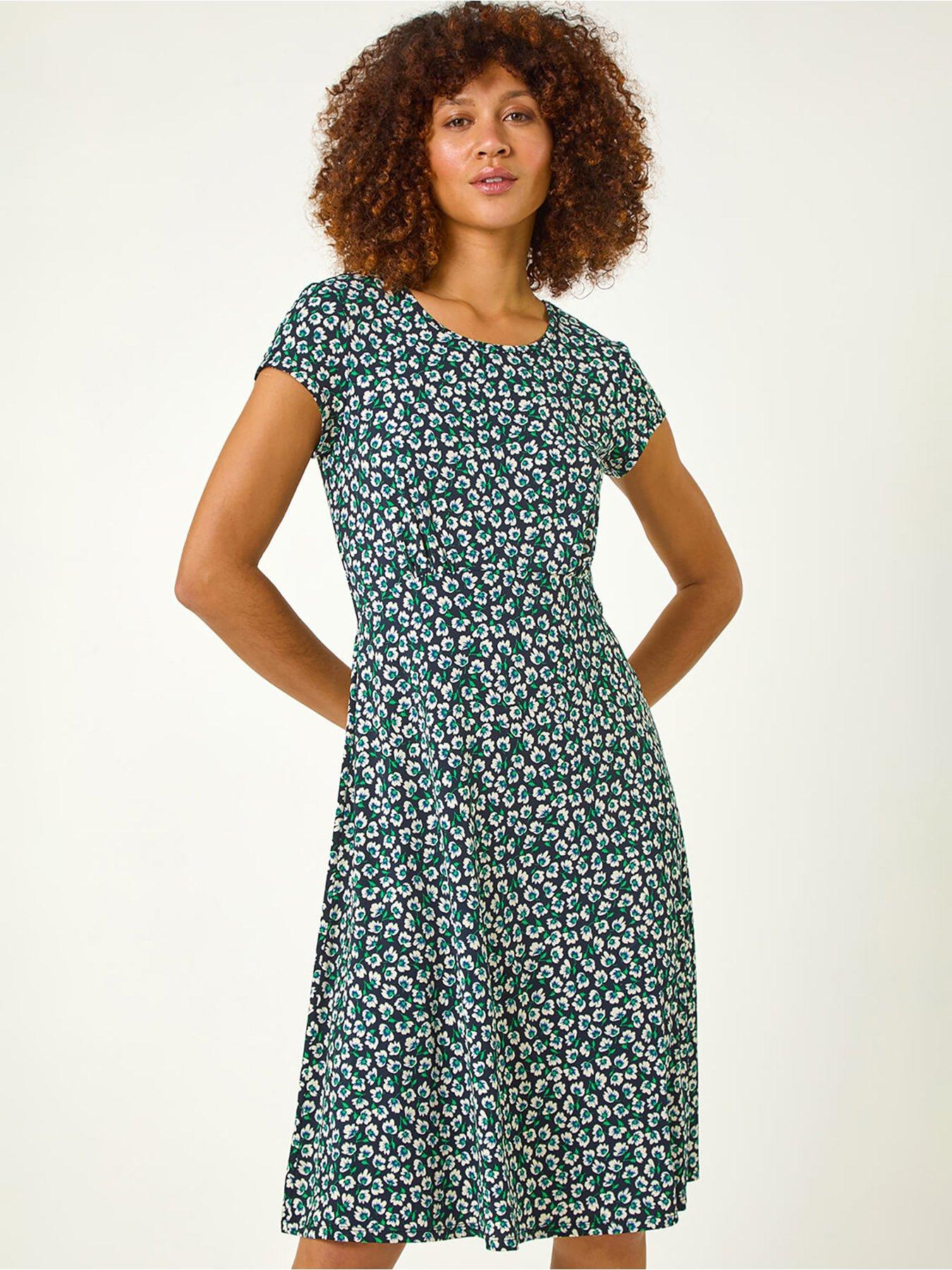 Roman Floral Printed Tea Dress - Green | Very