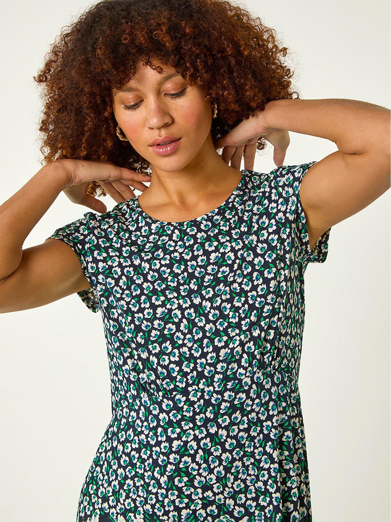 Roman Floral Printed Tea Dress - Green | Very