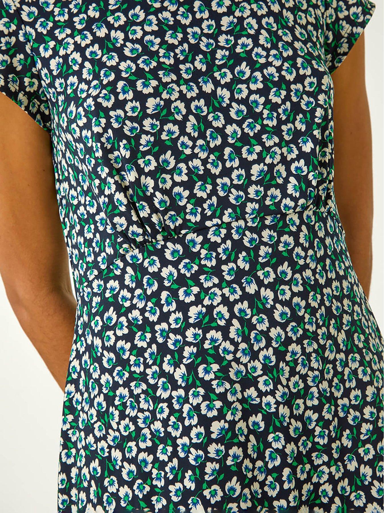 Roman Floral Printed Tea Dress - Green | Very