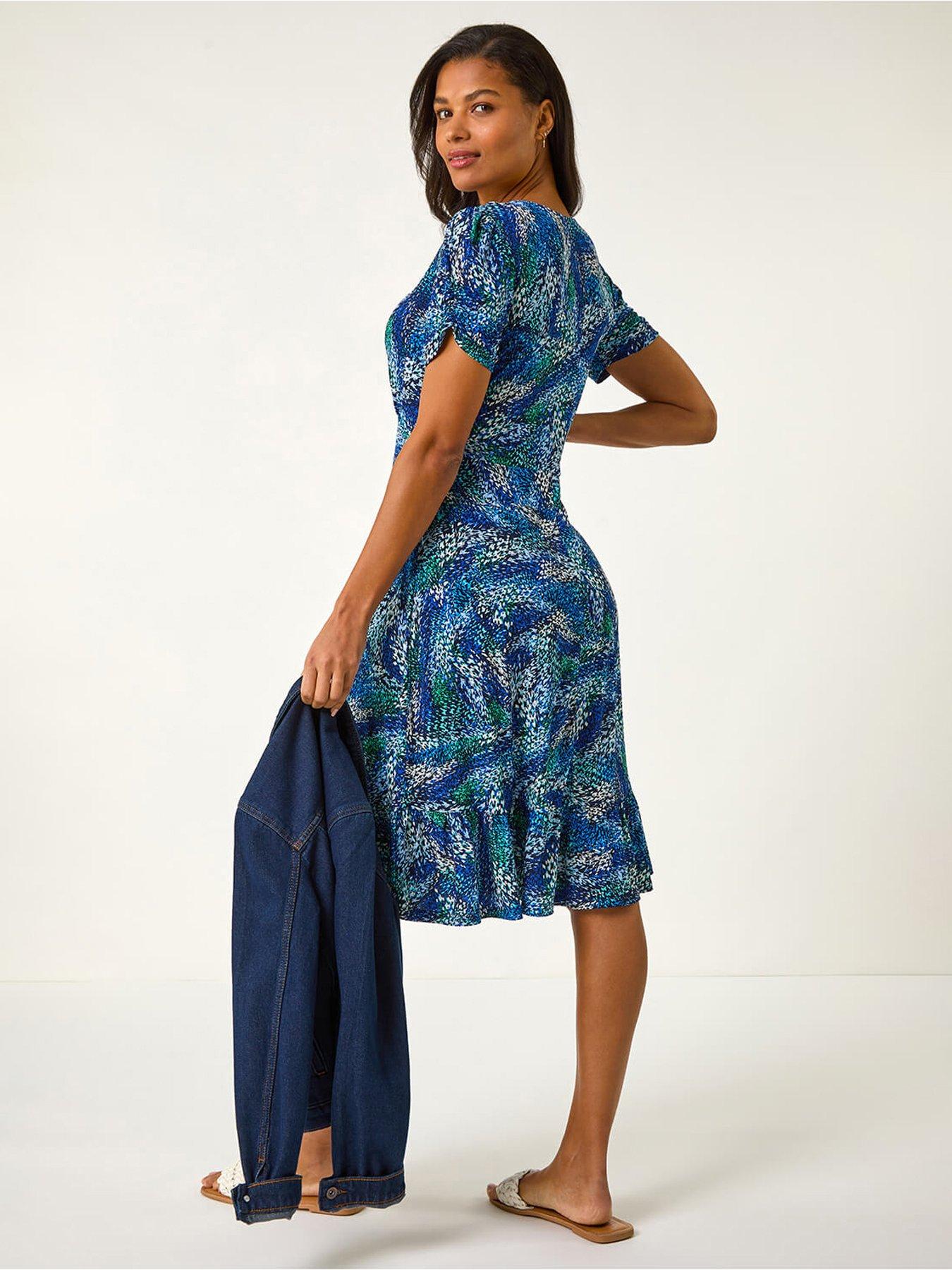 Roman Abstract Button Tea Dress - Navy | Very