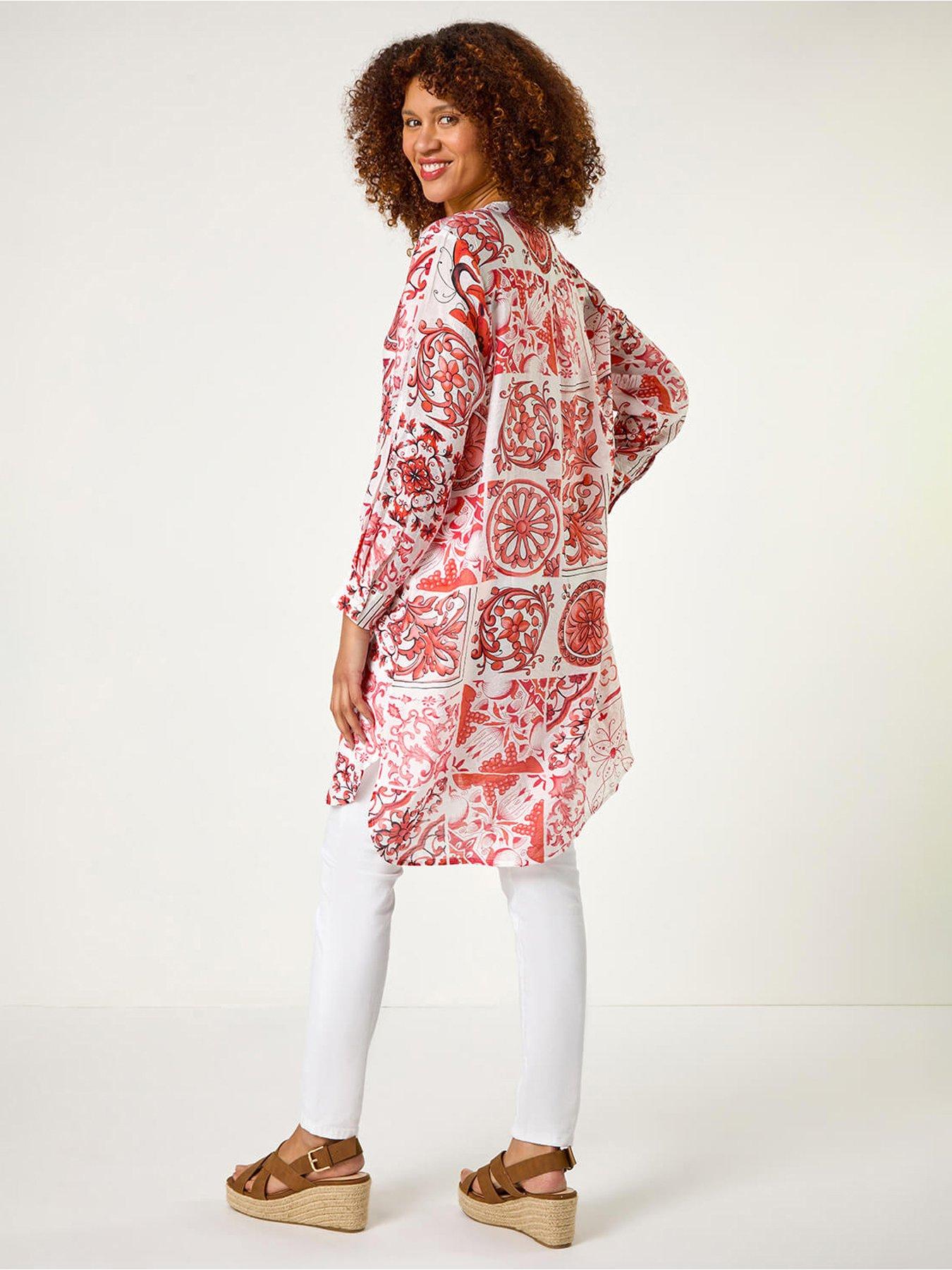 Roman Tile Print Longline Blouse - Red | Very
