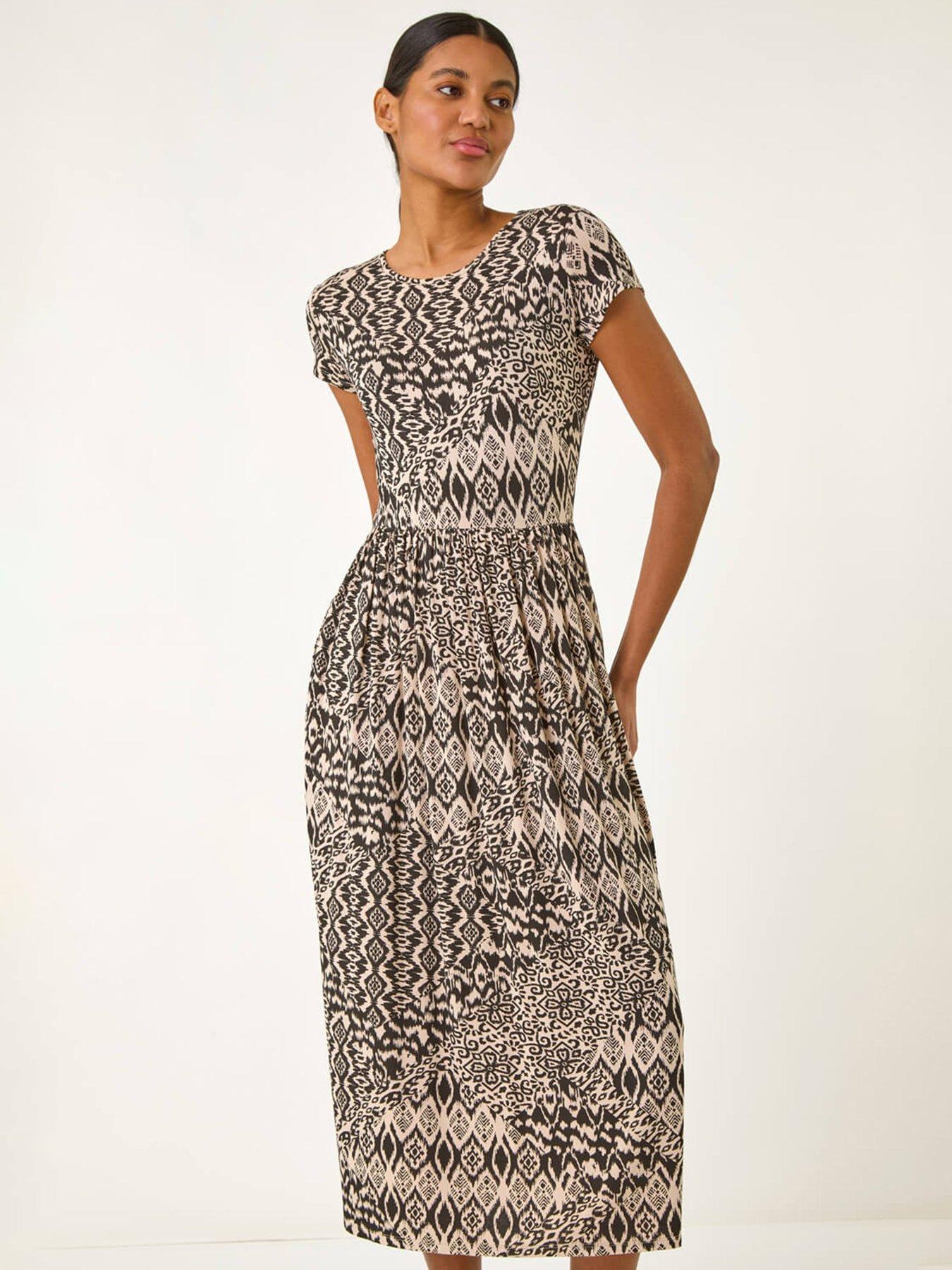 Roman Abstract Print Midi Dress - Black | Very