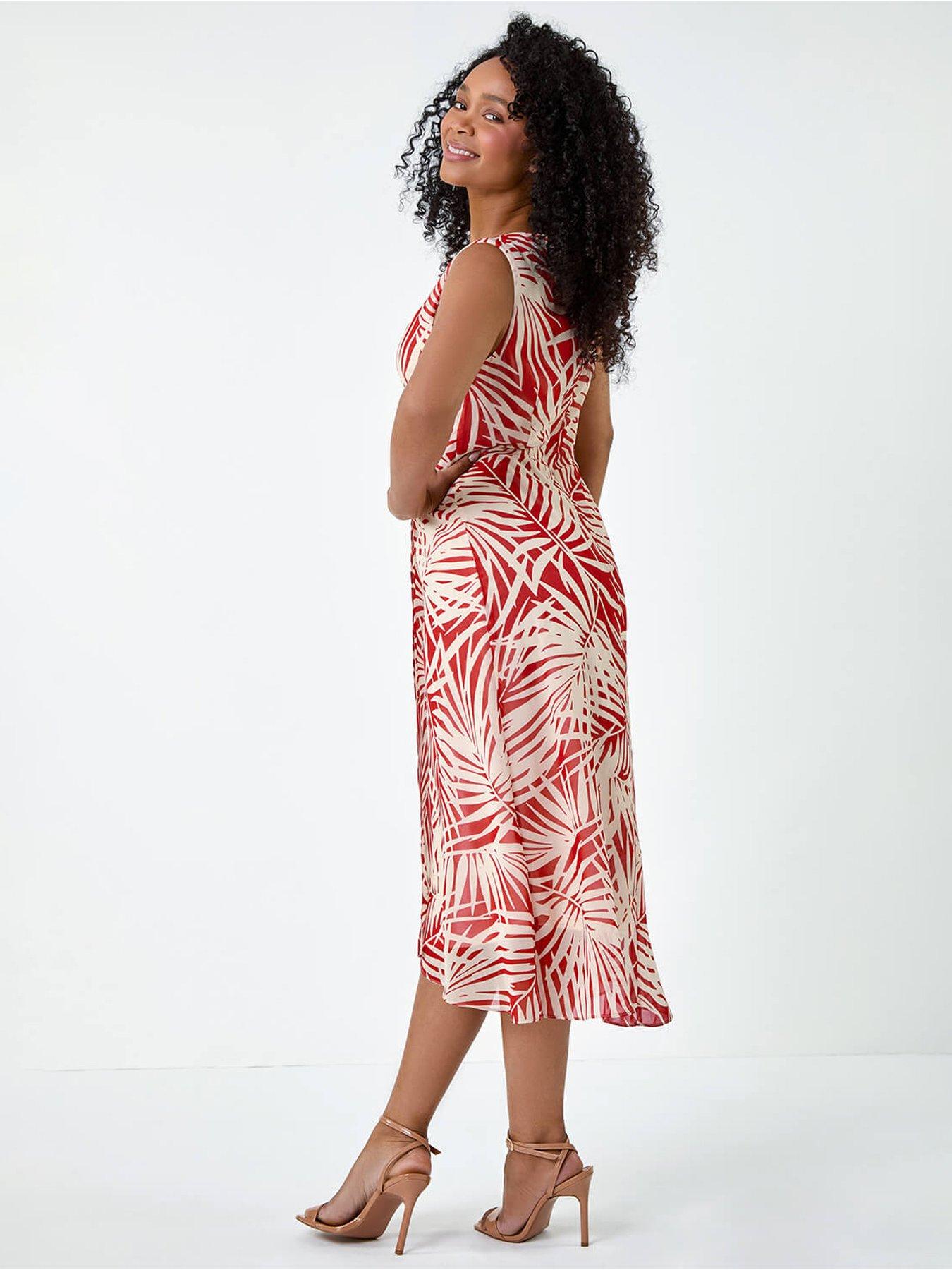 Roman Petite Leaf Midi Wrap Dress - Biscuit | Very