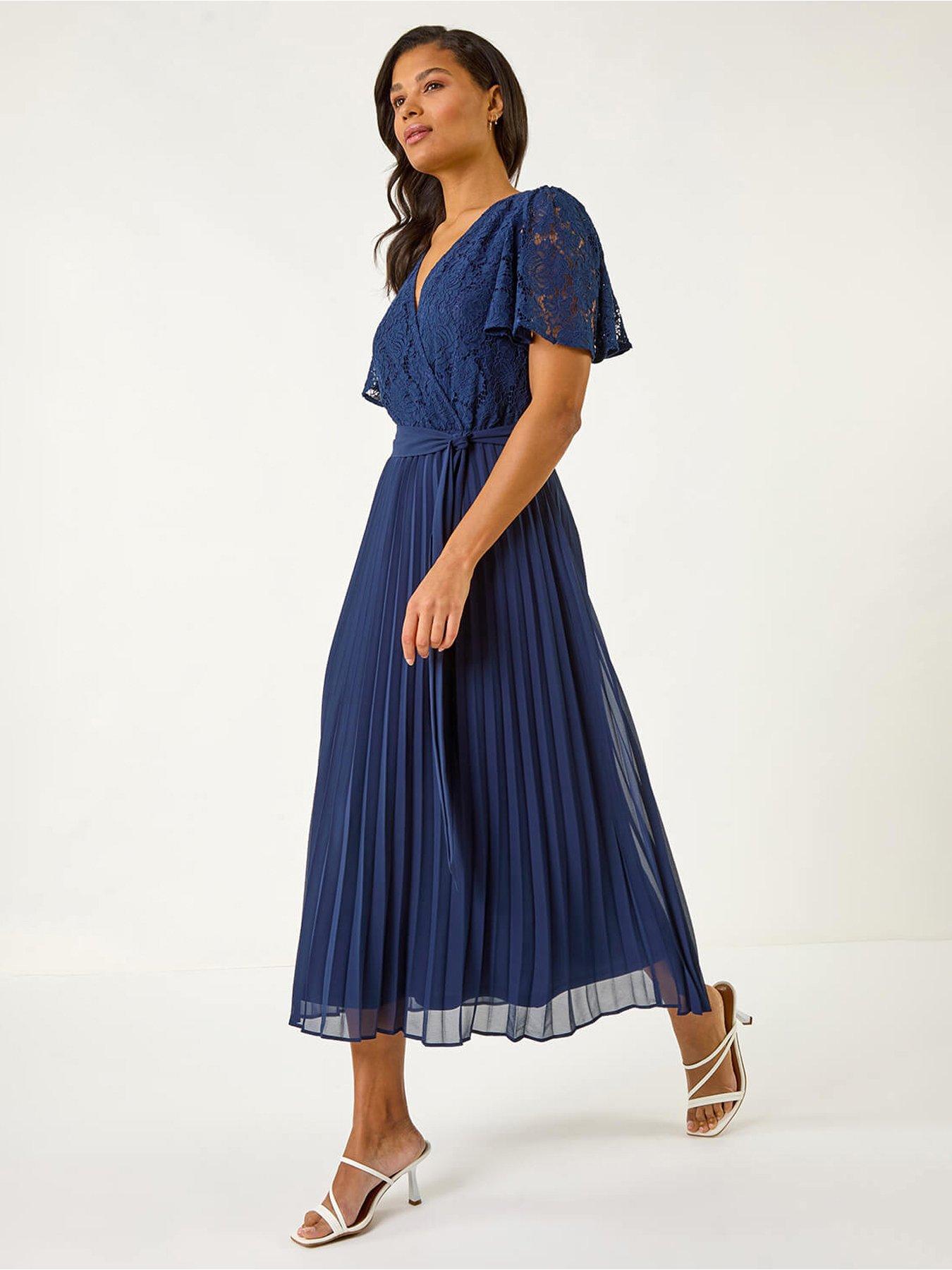 Roman Lace Detail Wrap Midi Dress - Navy | Very