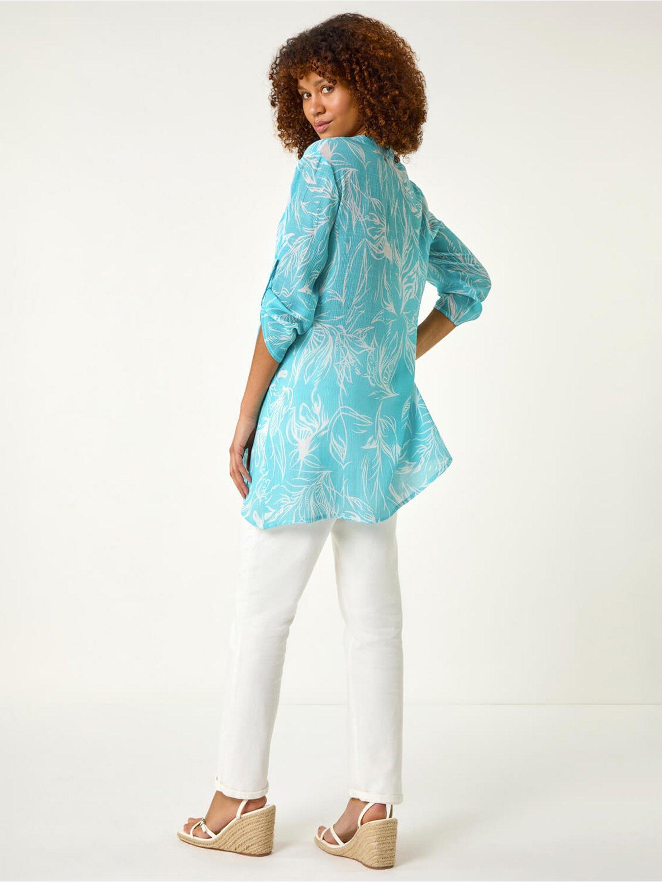 Roman Linear Print Wrap Tunic - Turquoise | Very