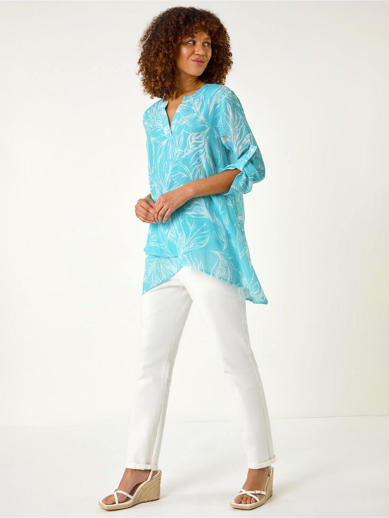 Roman Linear Print Wrap Tunic - Turquoise | Very