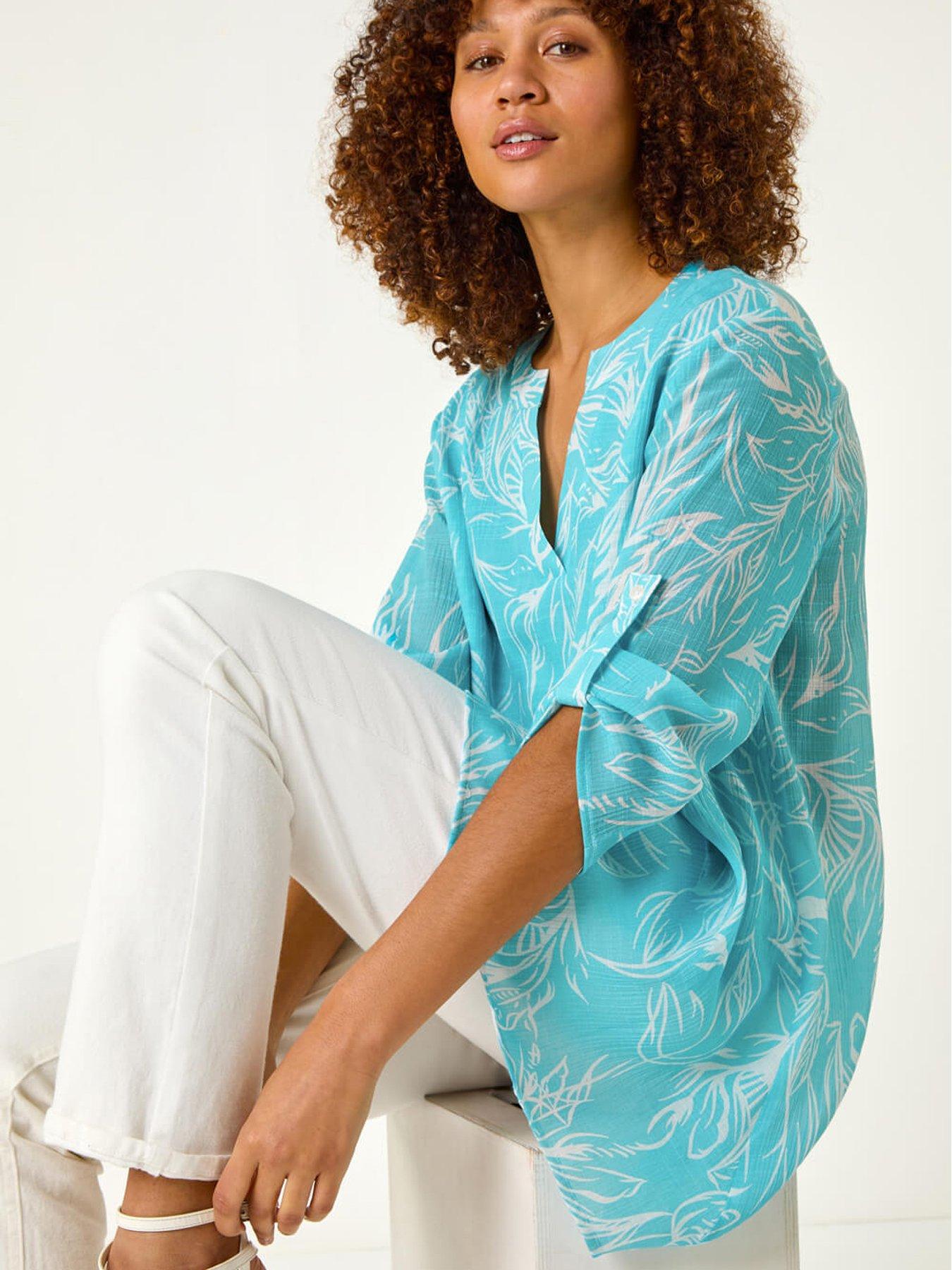Roman Linear Print Wrap Tunic - Turquoise | Very
