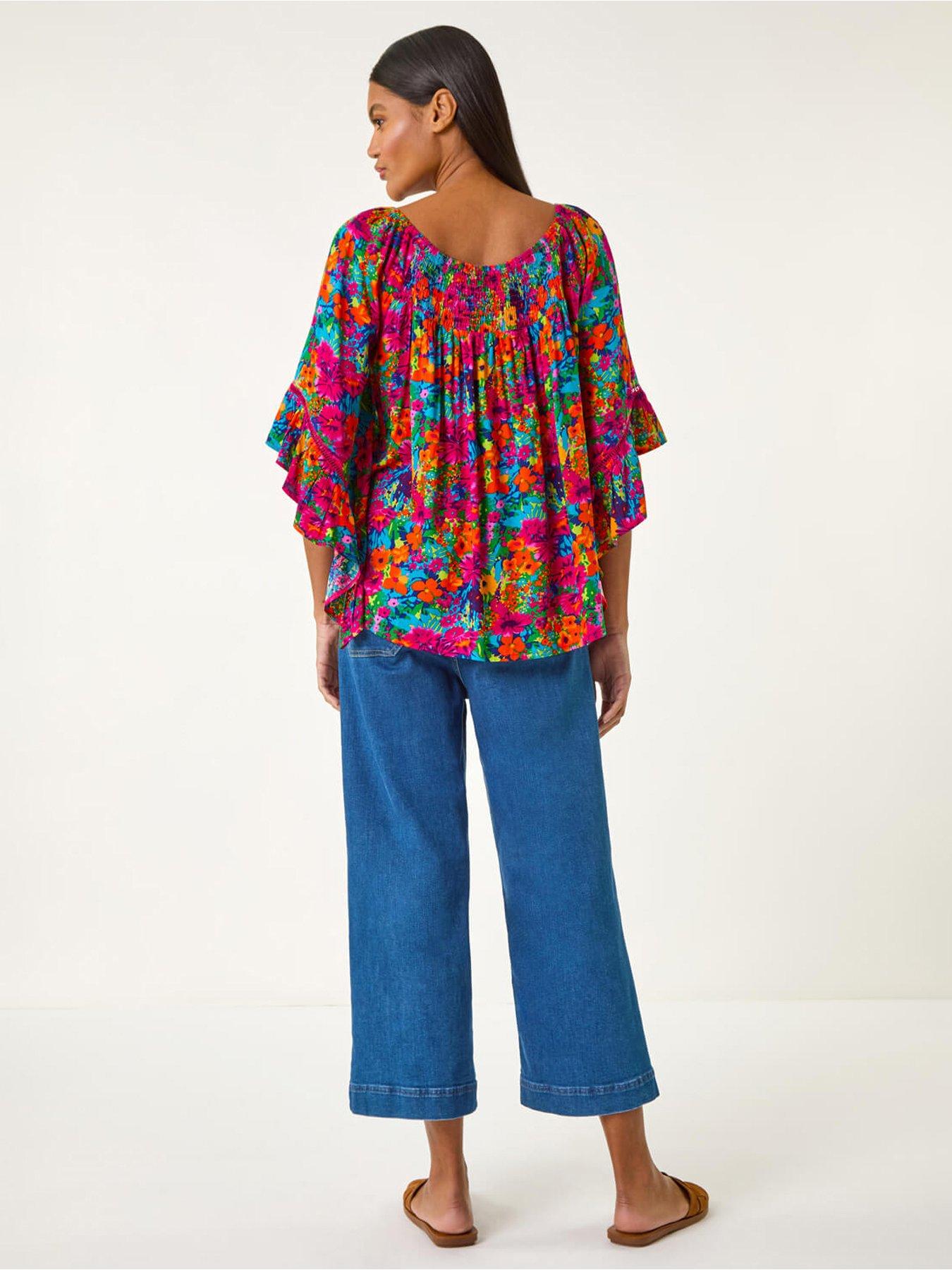 Roman Floral Print Bardot Top - Orange | Very
