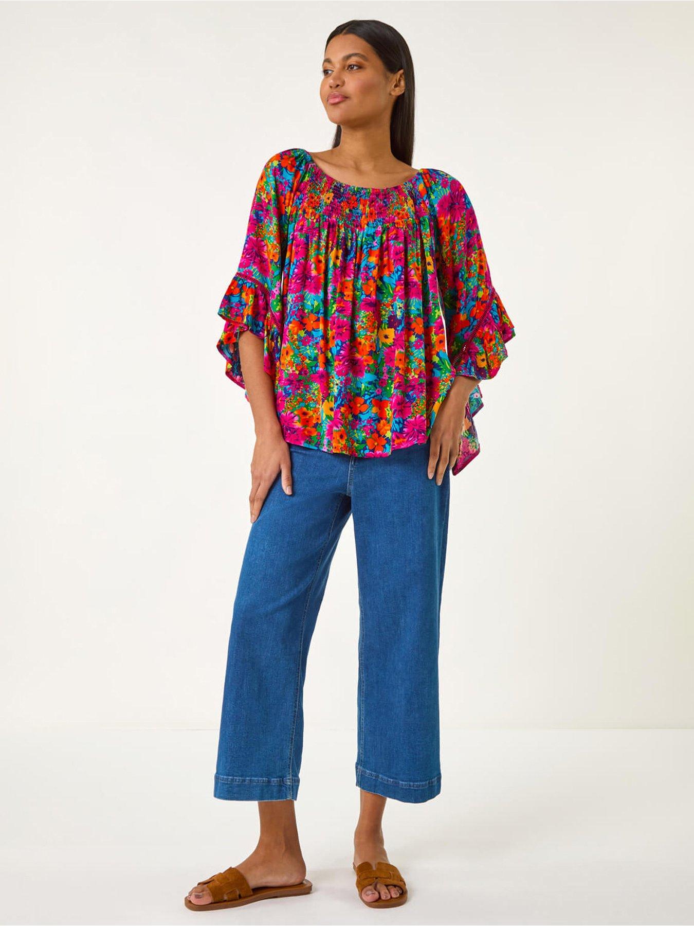 Roman Floral Print Bardot Top - Orange | Very