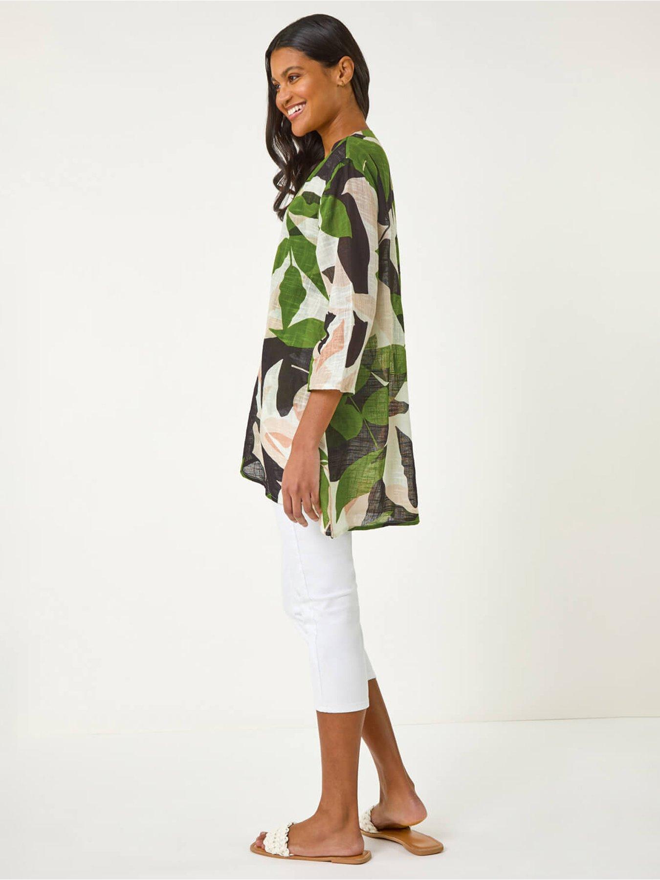 Roman Leaf Print Wrap Front Tunic Top - Green | Very