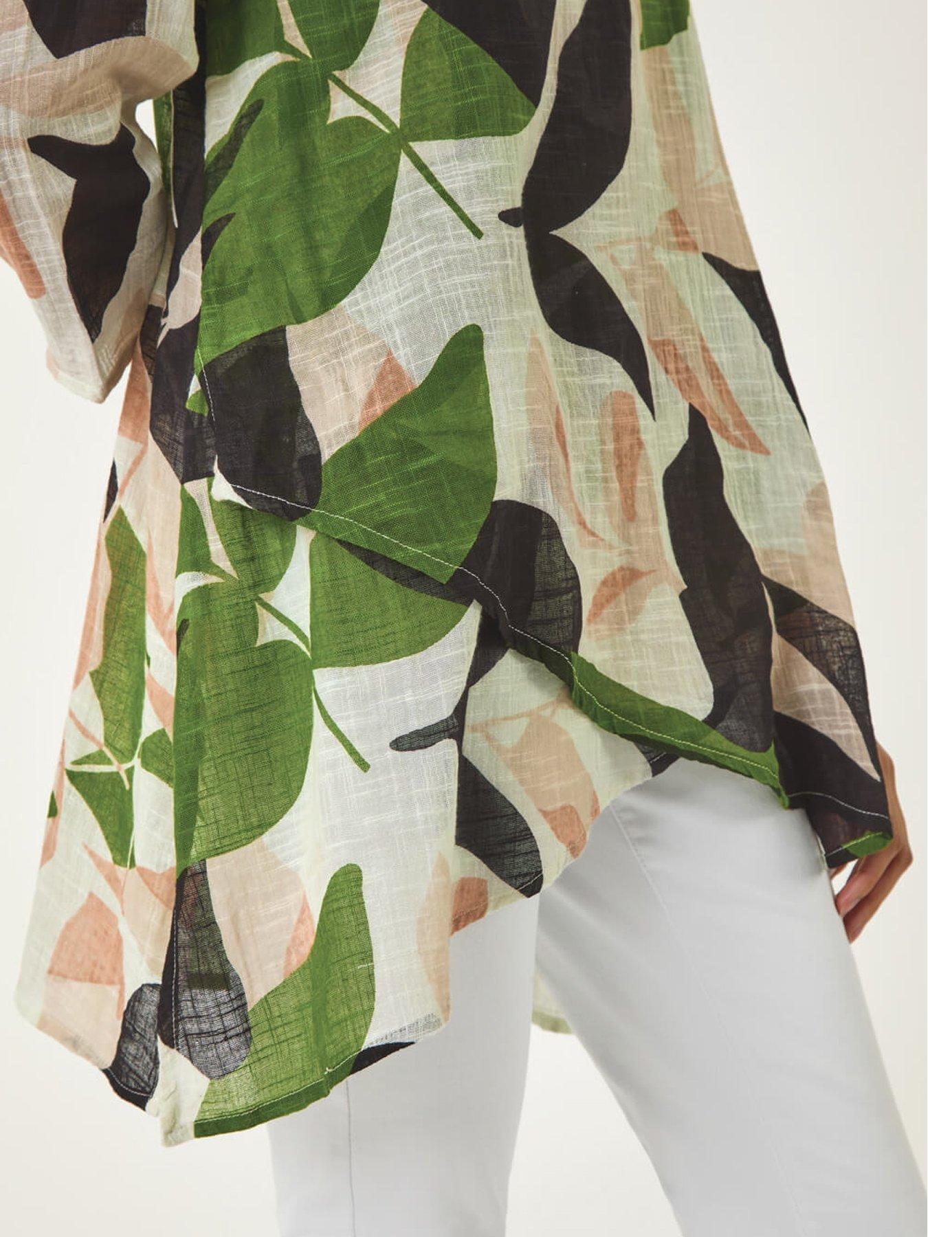 Roman Leaf Print Wrap Front Tunic Top - Green | Very