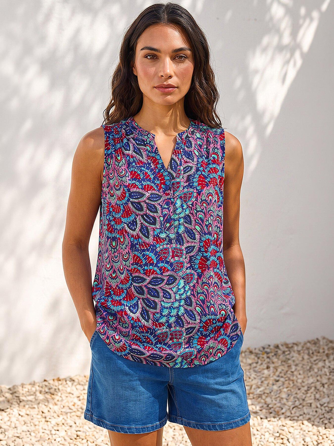 Roman Abstract Print Stretch Vest Top - Blue | Very